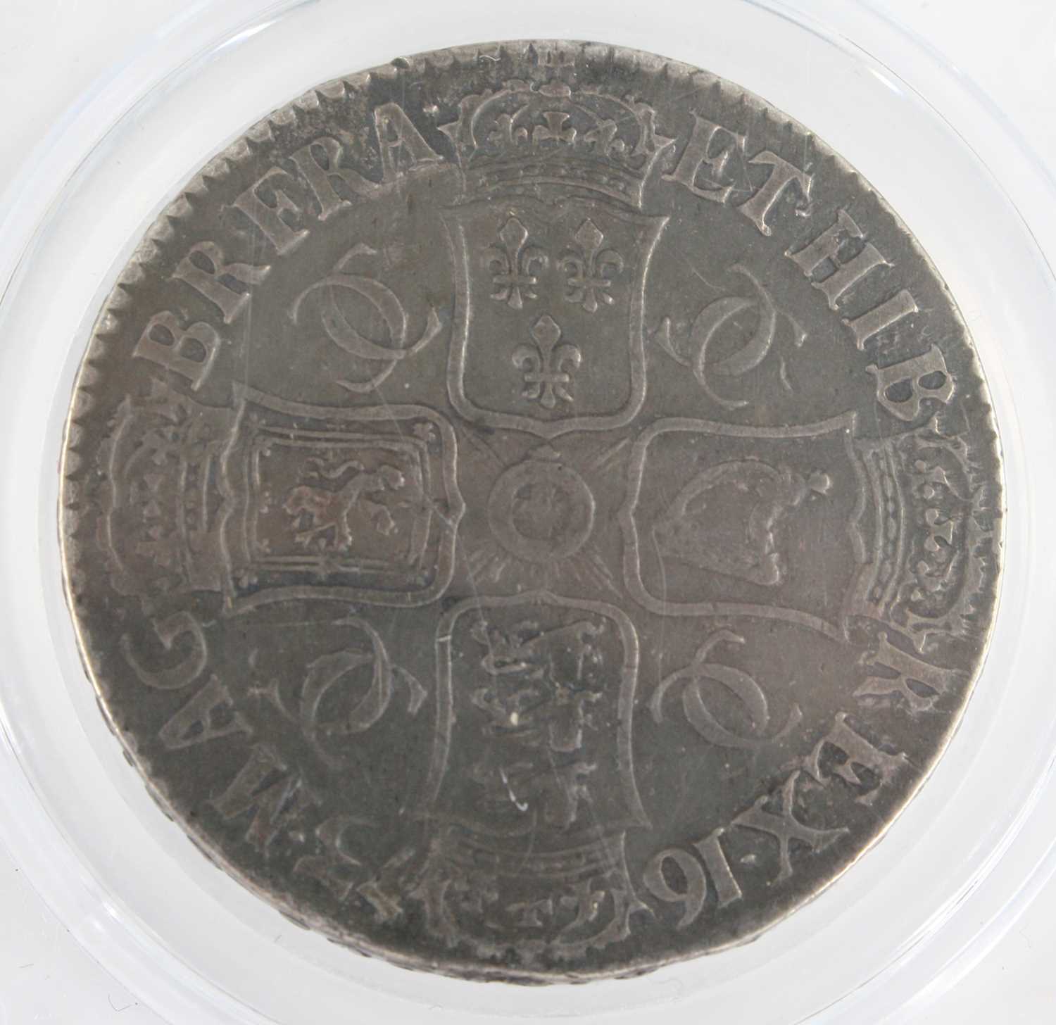 England, 1673 crown, Charles II third laureate and draped bust right ...