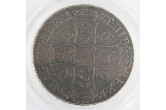 England, 1673 crown, Charles II third laureate and draped bust right ...
