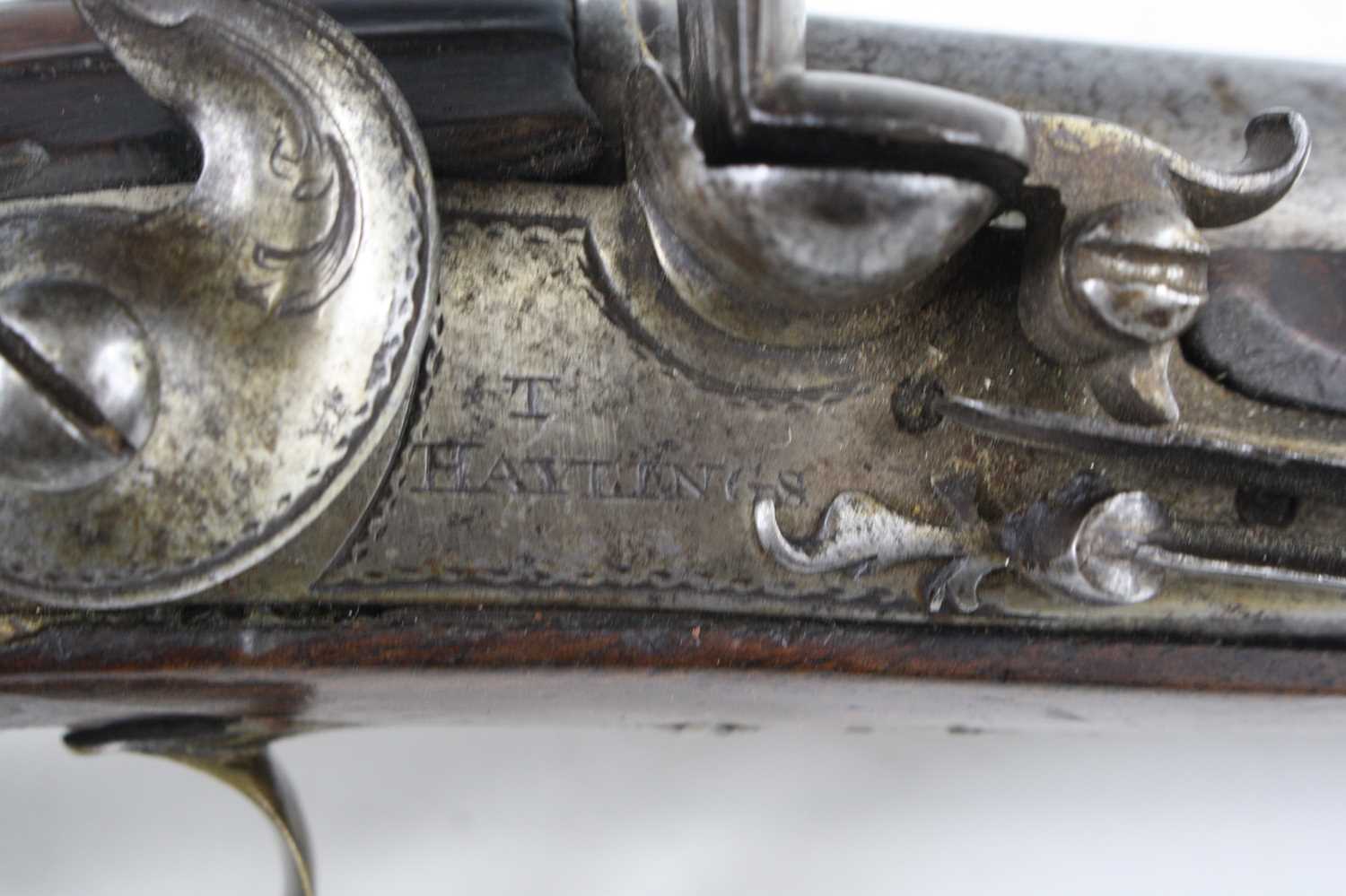 An 18th century flintlock pistol, having an 18cm steel barrel with ...
