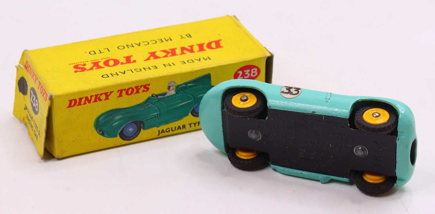 Dinky Toys, 238 Jaguar D Type Racing Car, turquoise body with yellow ...