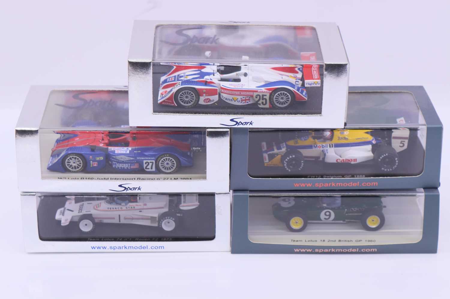 Spark models 1:43 scale group of five cased racing diecasts, to include ...