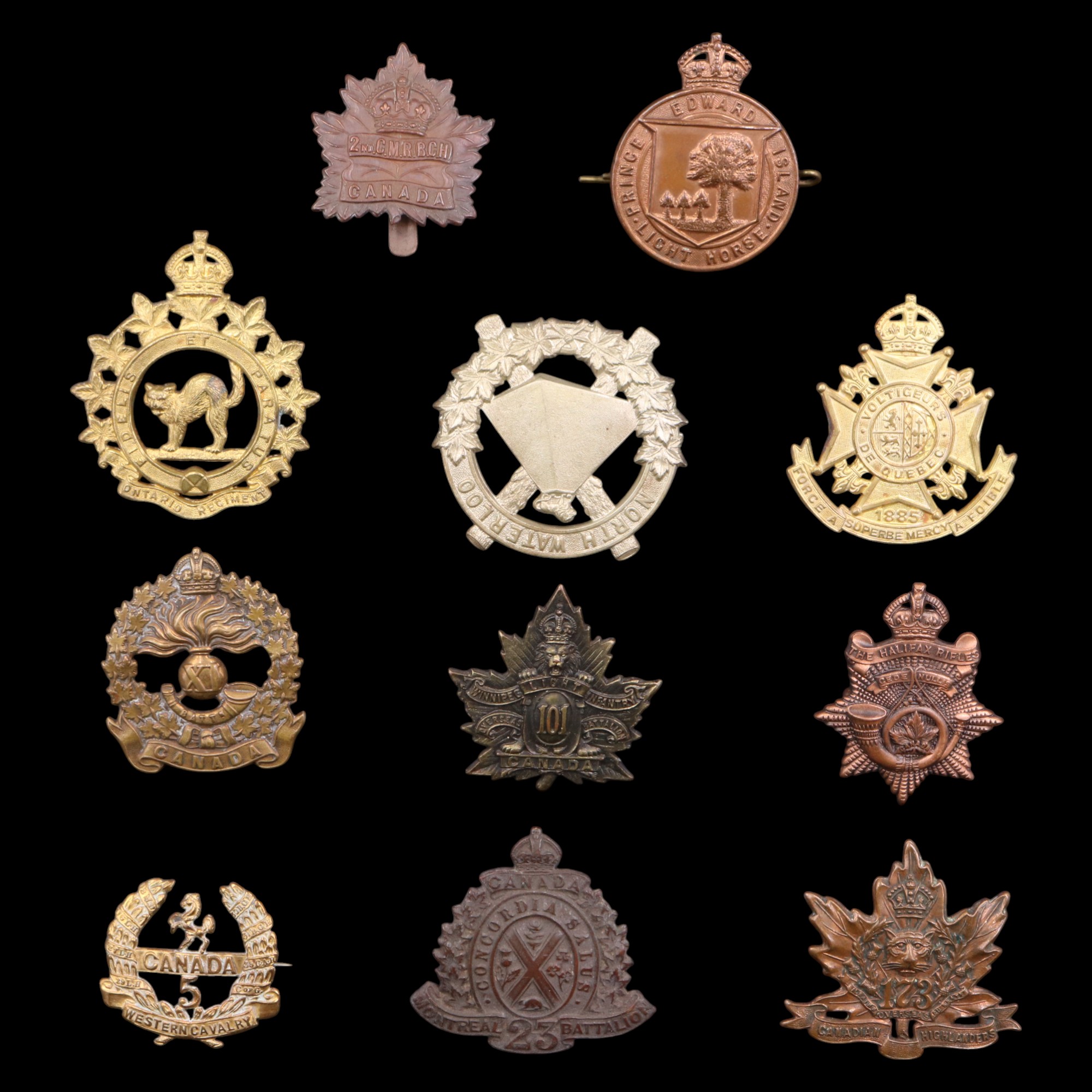 A group of Great War and later Canadian cap badges