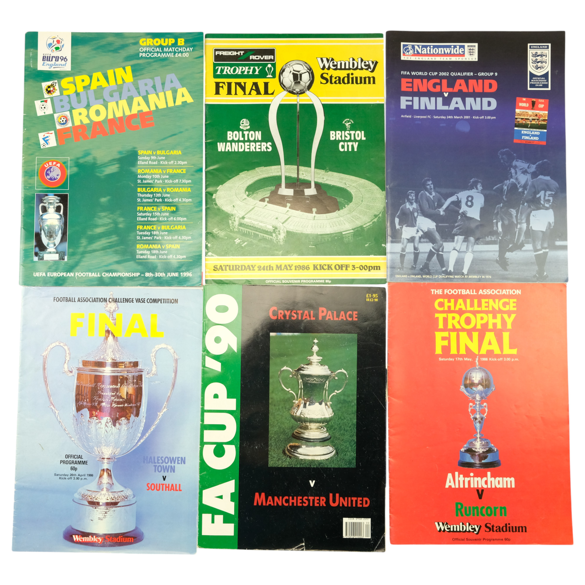 A group of Cup Final football souvenir matchday programmes etc ...