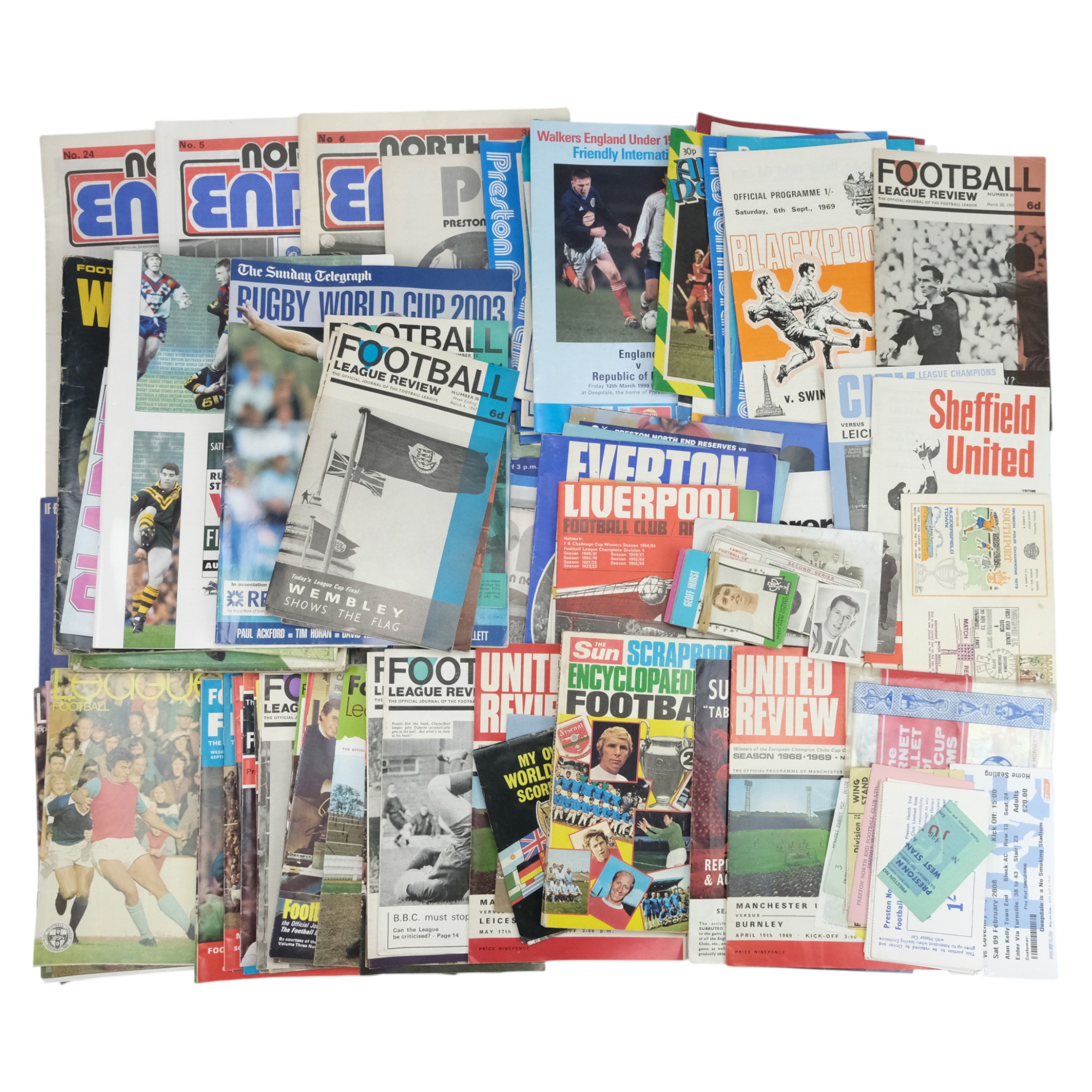 Football programmes, journals, match tickets, collectors' cards and ...