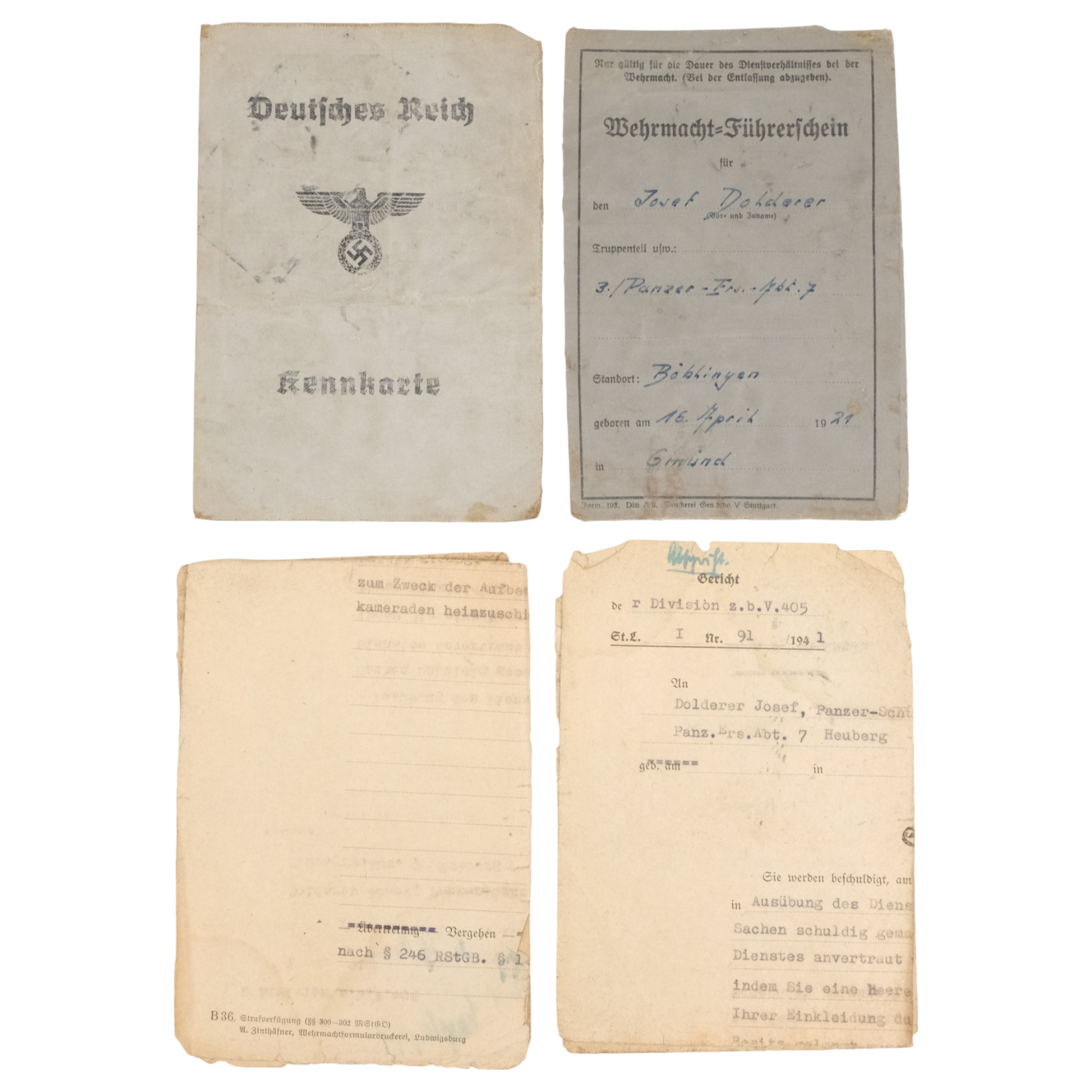 A German Third Reich Army personal document group, pertaining to a ...