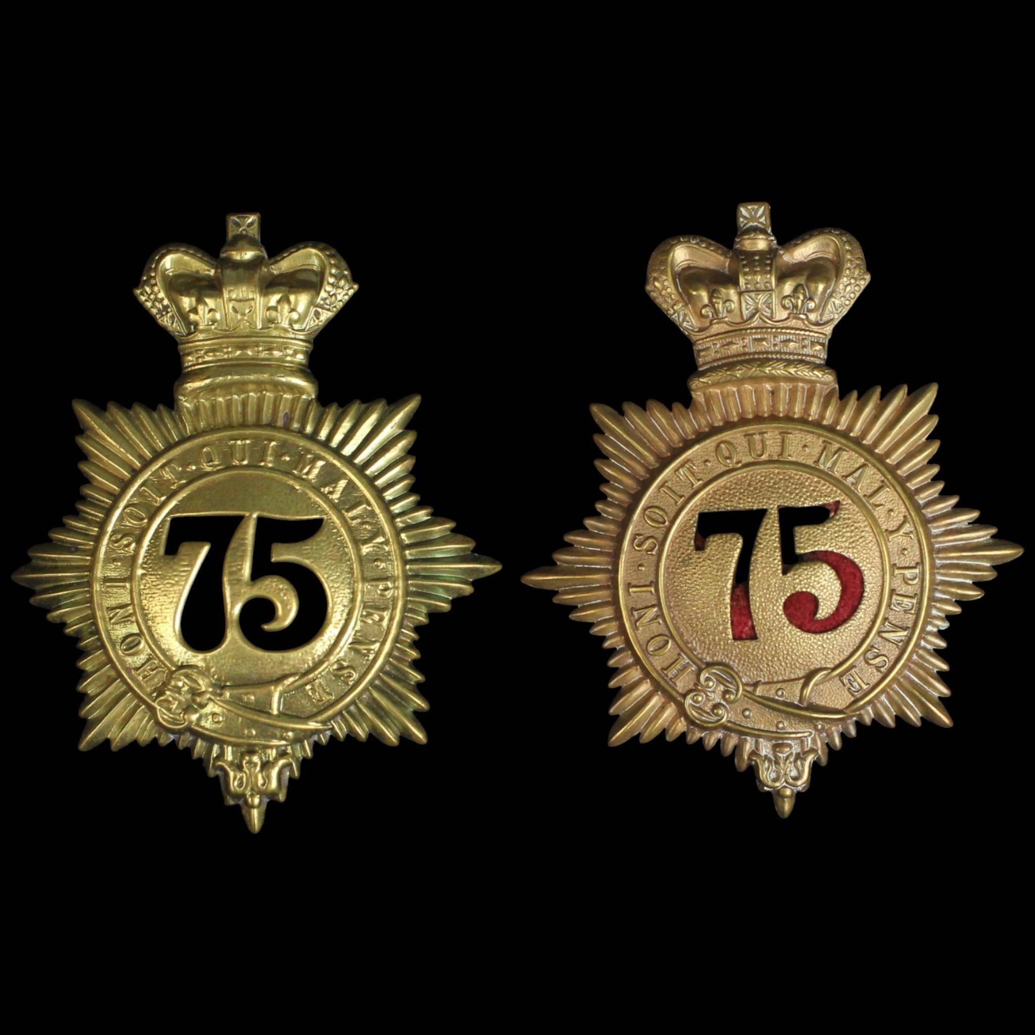 Two 75th (Stirlingshire) Regiment of Foot quilted shako plates, circa ...