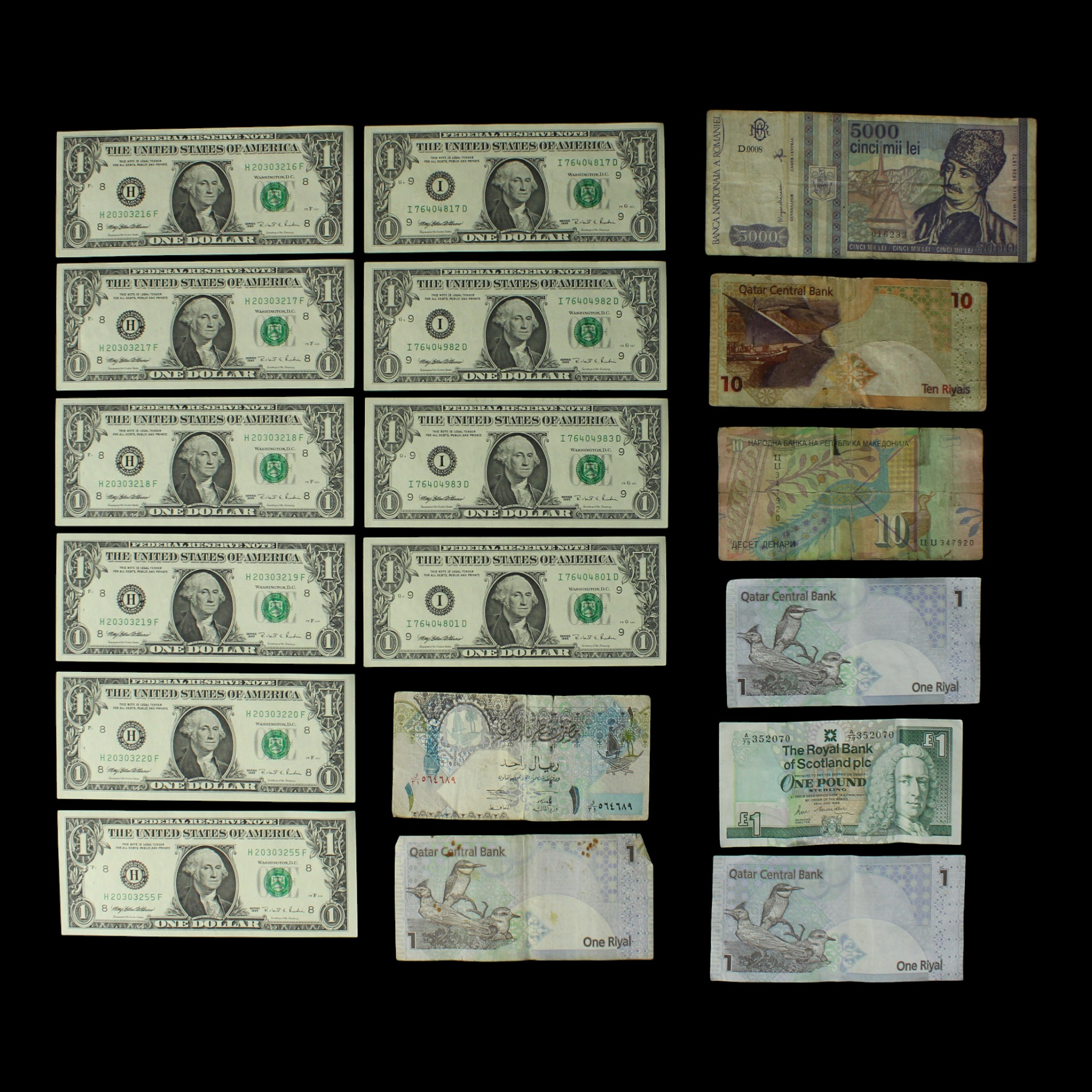 A small quantity of world banknotes
