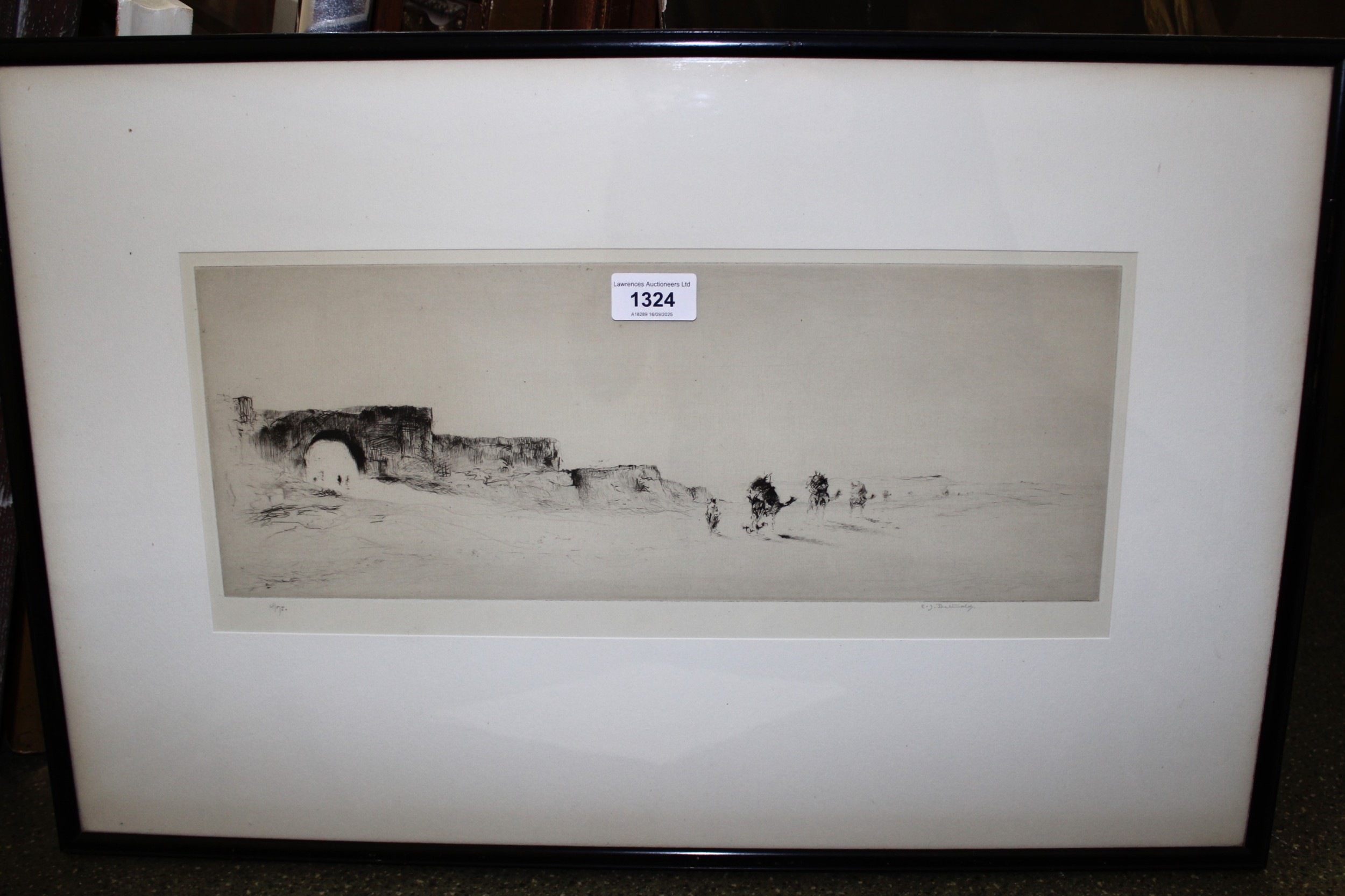E.J. Detmold, artist signed etching ' The City Wall ', 16 x 42cm, framed
