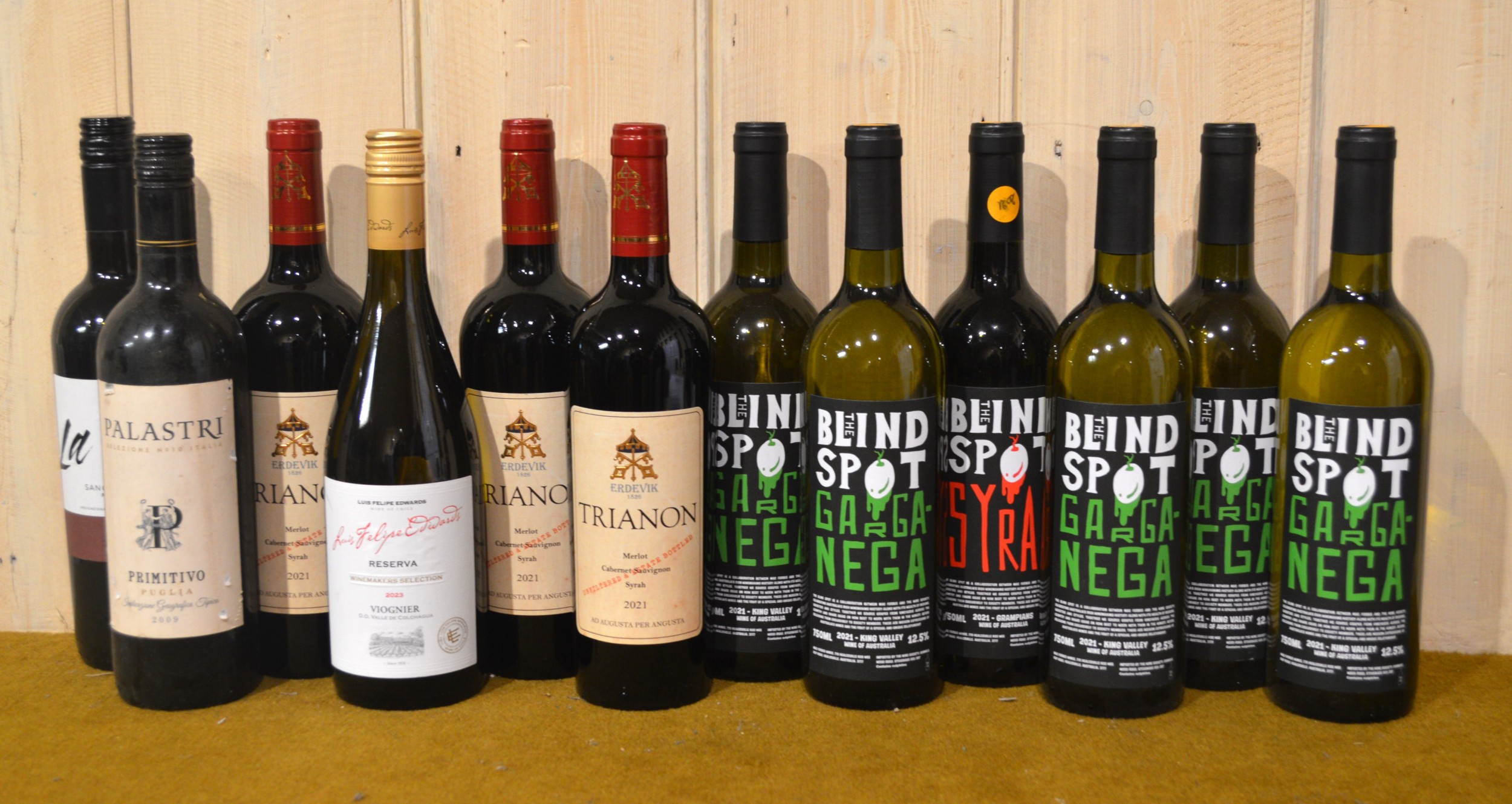 Six bottles The Blind Spot Garga-Negra 2022, three bottles Trianon 2021 ...