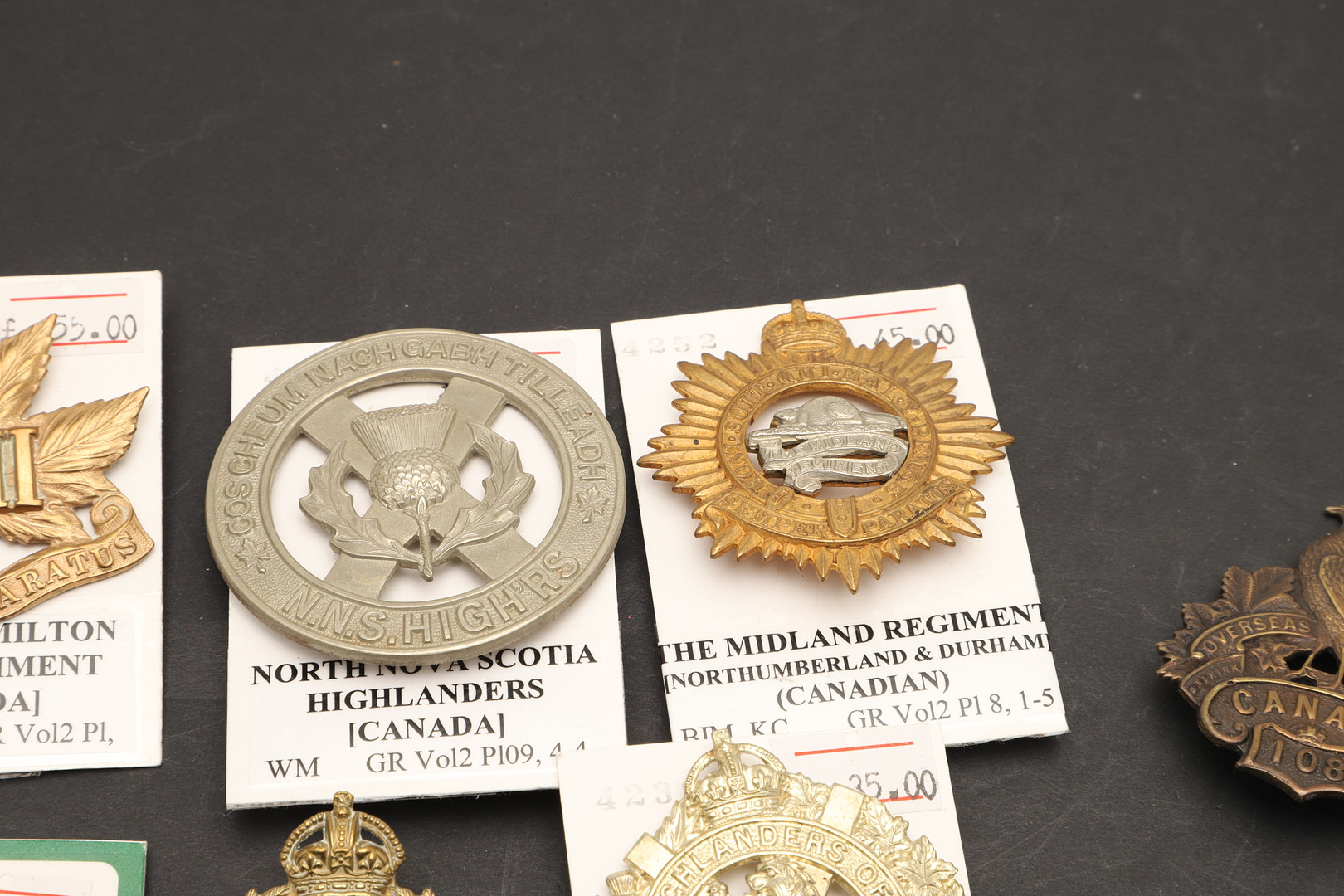 A COLLECTION OF FORTY FIVE CANADIAN MILITARY CAP BADGES TO INCLUDE ...