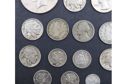 A COLLECTION OF AMERICAN COINS TO INCLUDE EVASION AND COUNTERFEIT HALF ...