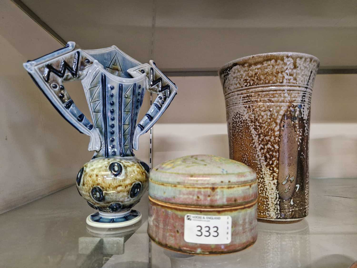 A studio pottery three section lidded pot by John Calver (A/F, one ...