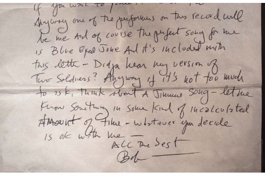 BOB DYLAN HANDWRITTEN LETTER TO JERRY GARCIA. A handwritten letter from ...