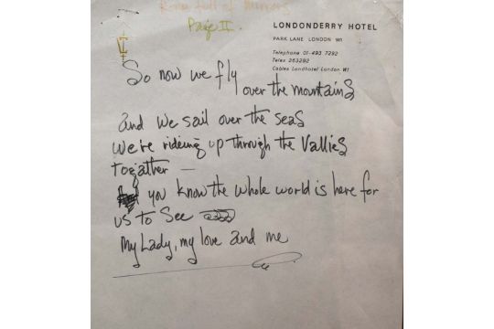 JIMI HENDRIX HANDWRITTEN WORKING LYRICS. Two pages of working lyrics to ...