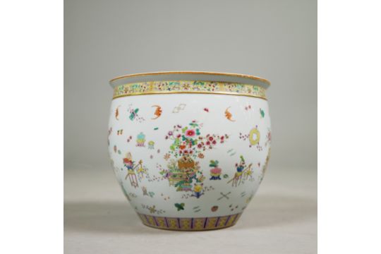 CHINESE STYLE PLANTER. glazed ceramic, 39cm diam. x 33cm H approx.