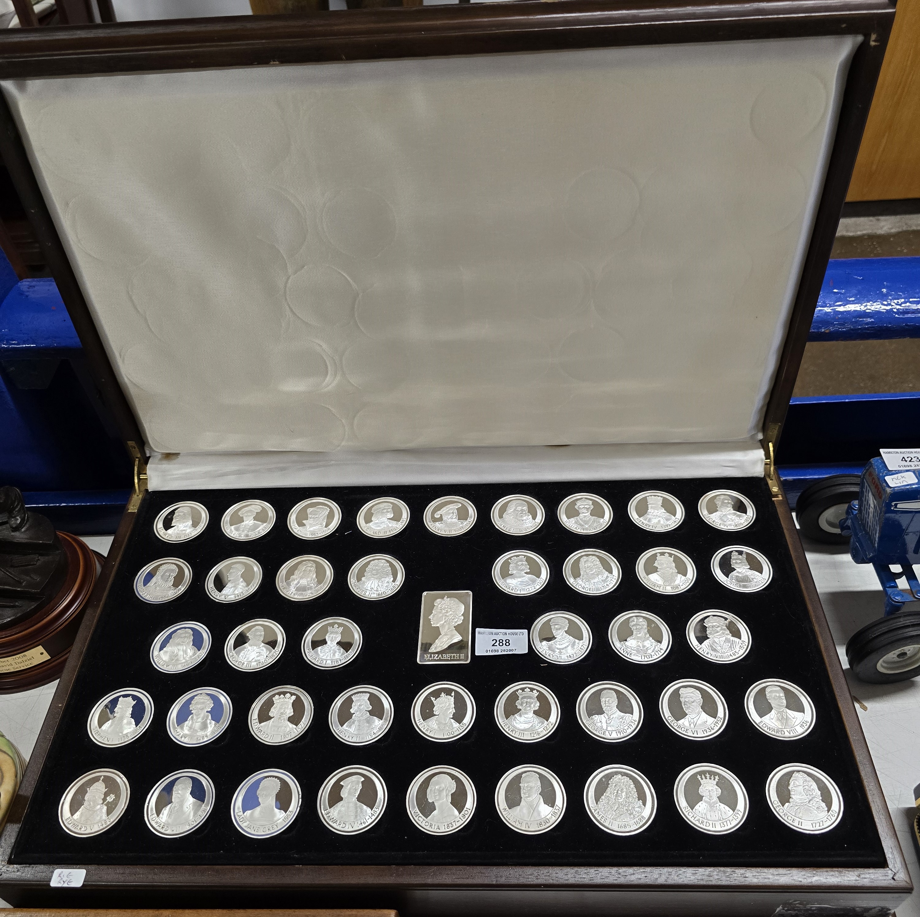 MAHOGANY CASED VERY FINE SET OF SOLID STERLING SILVER COINS(41) THE ...