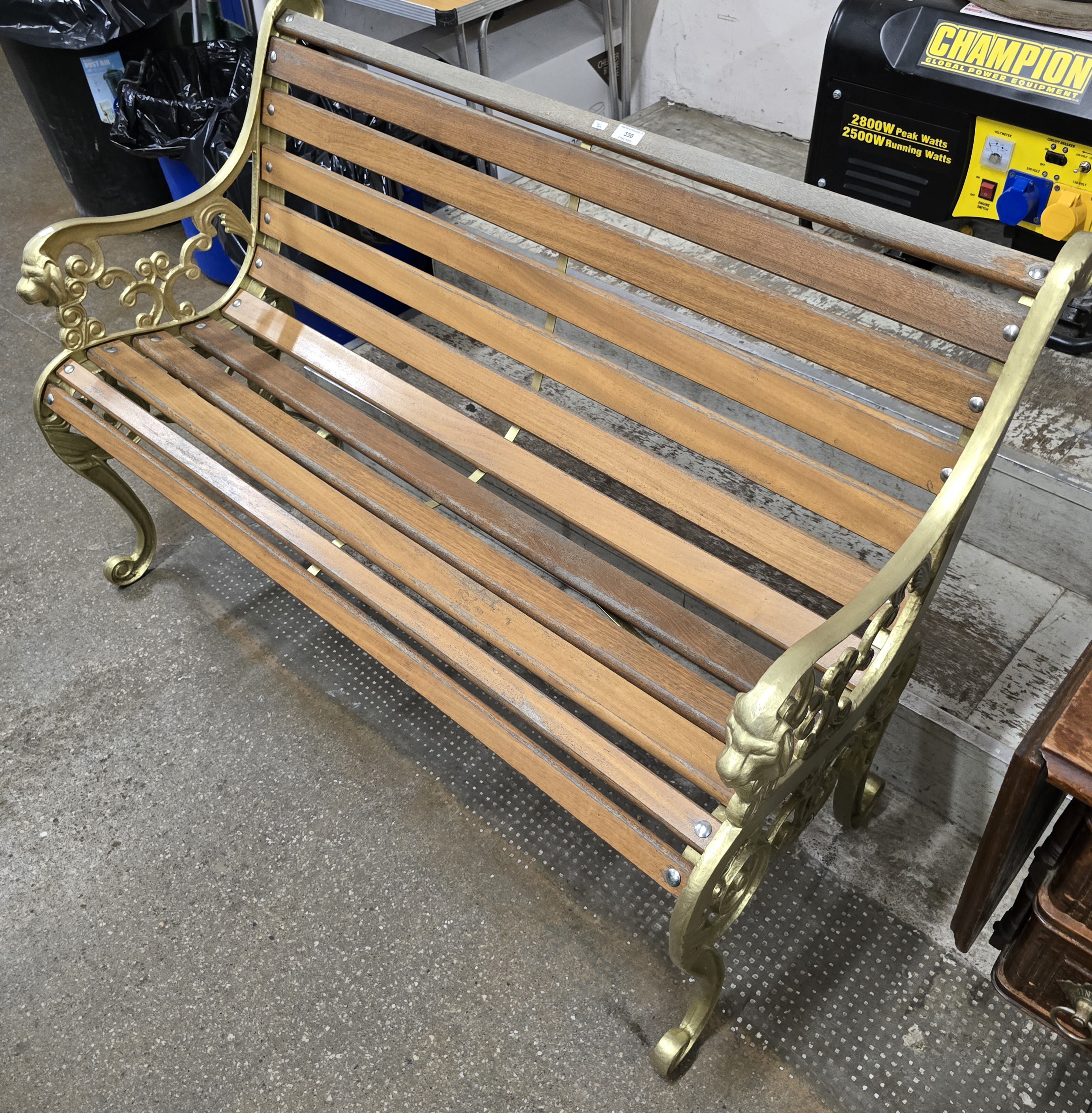 PAINTED CAST IRON SIDED GARDEN BENCH