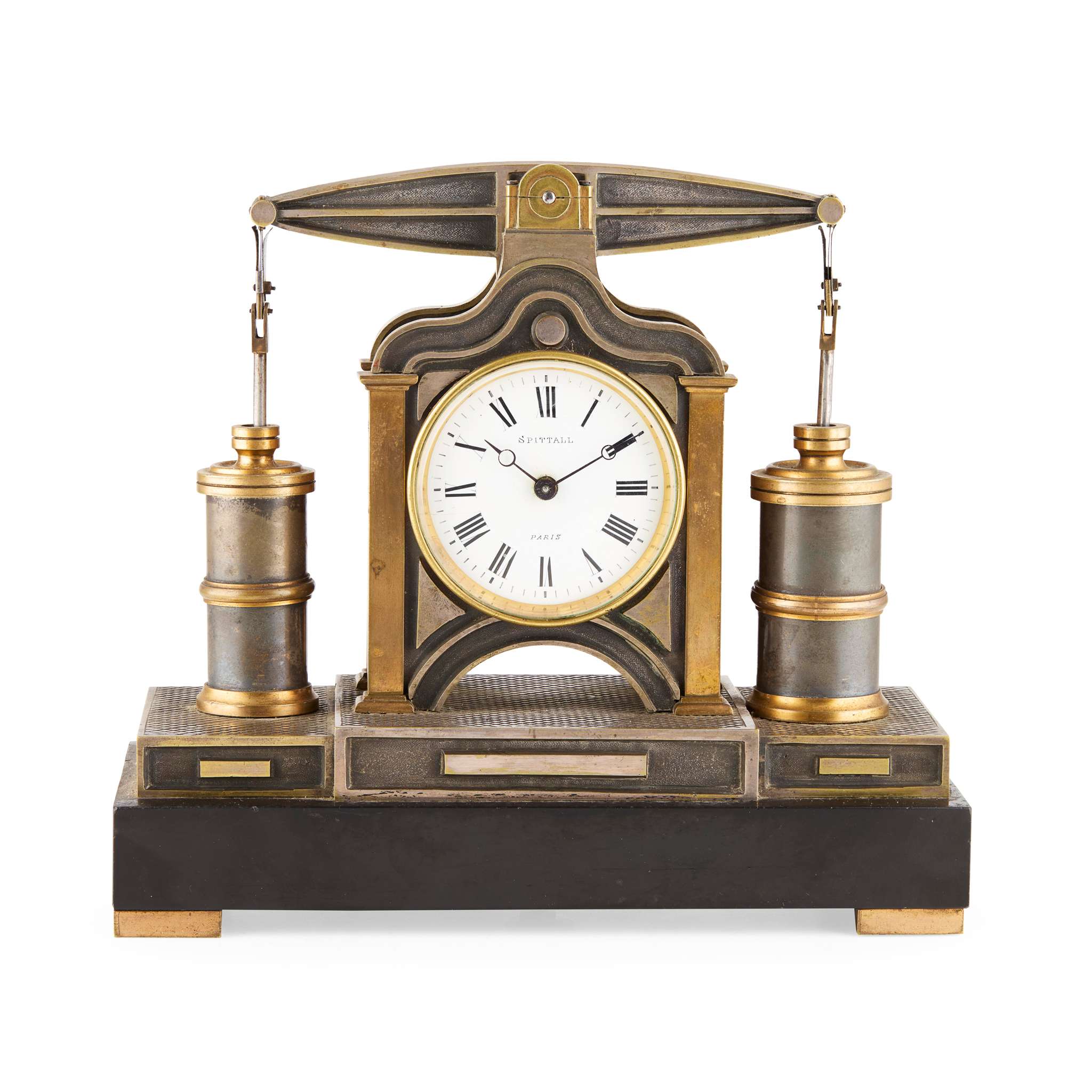 FRENCH BRASS AND SILVER-PLATED NOVELTY AUTOMATON BEAM ENGINE MANTEL ...