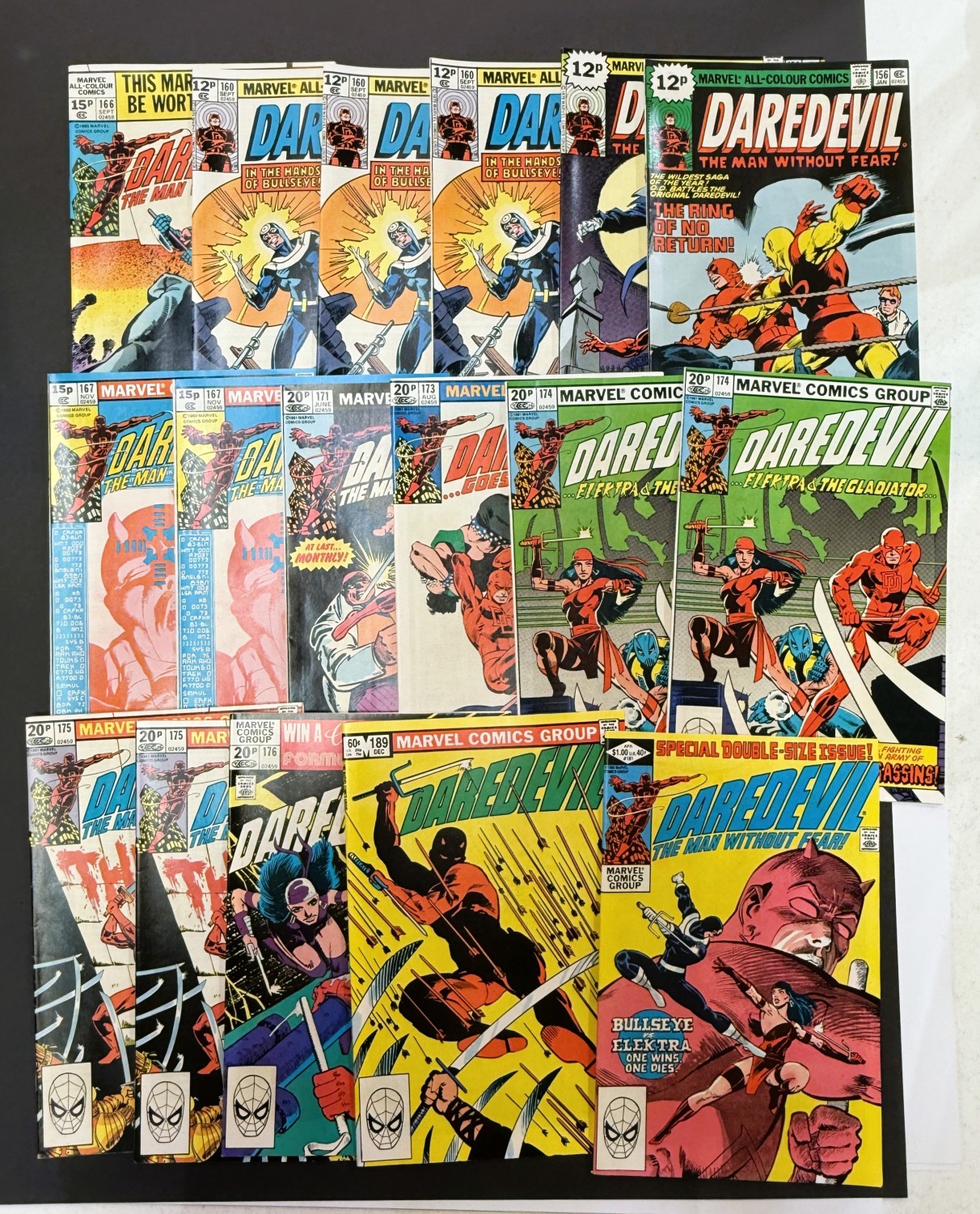 Marvel Comics: Daredevil #156, 158, 160 x 3, 166, 167 x 2, 171, 173 ...