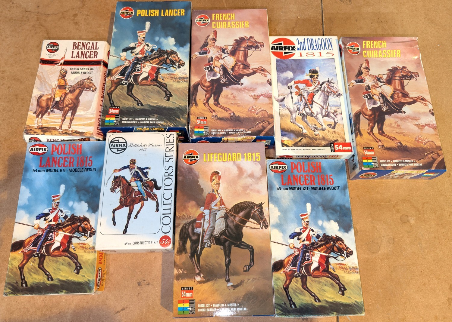 9 54mm Airfix model kits boxed, Napoleonic era. Not guaranteed complete