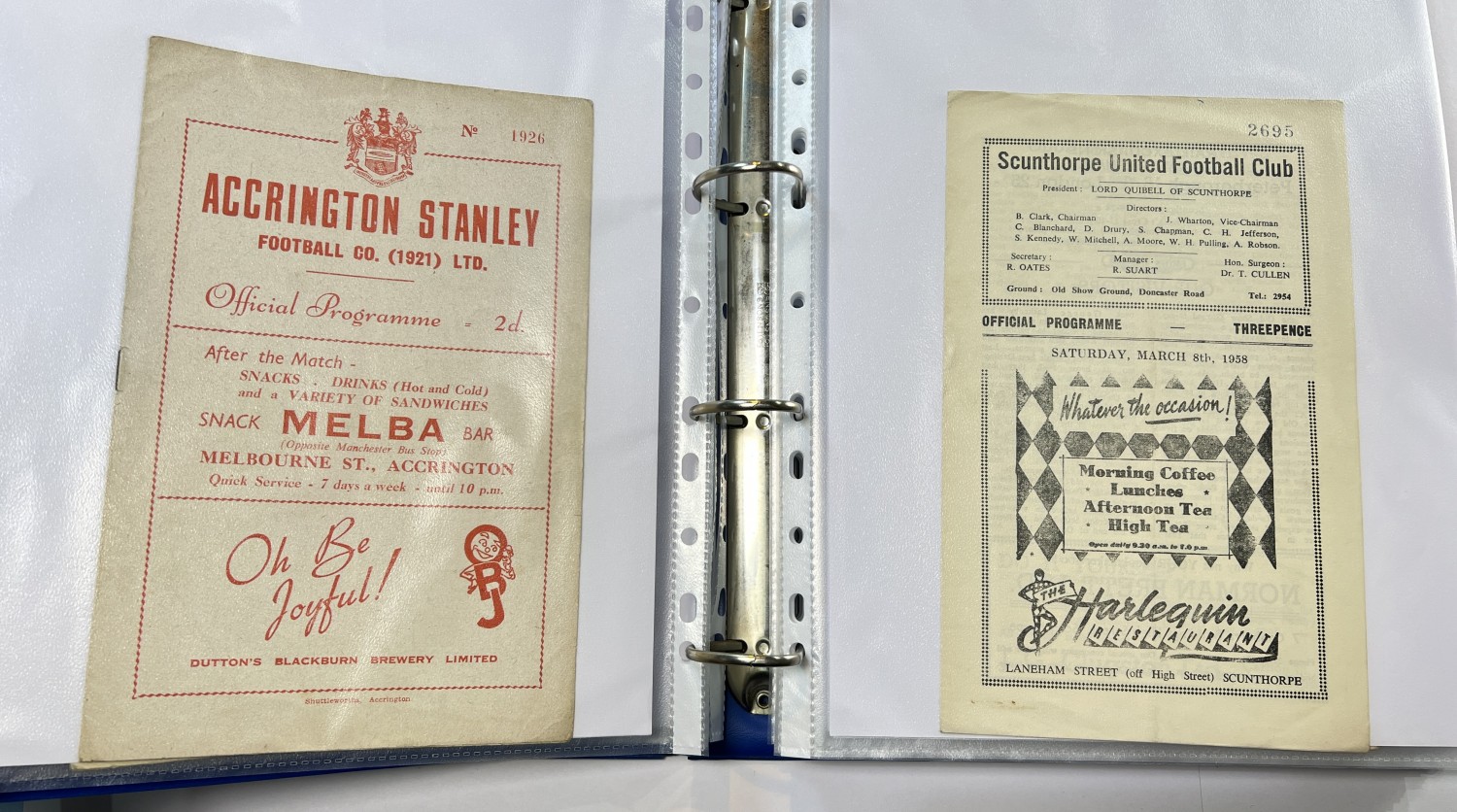 A folder containg 49 football programmes from 1950's English clubs ...