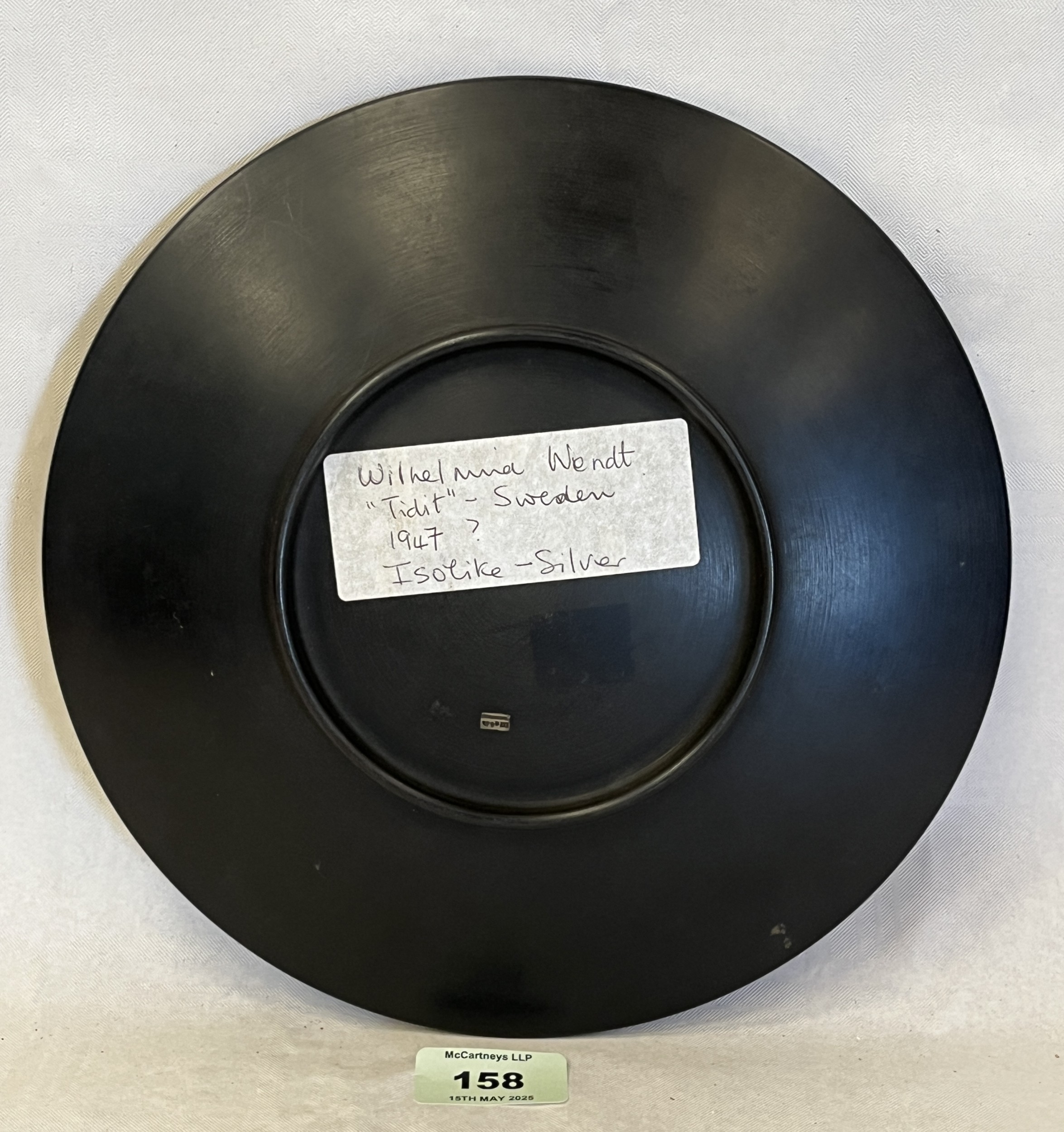 A Swedish Isolit Perstorp dish, inlaid in silver with grape vines. 9½ ...