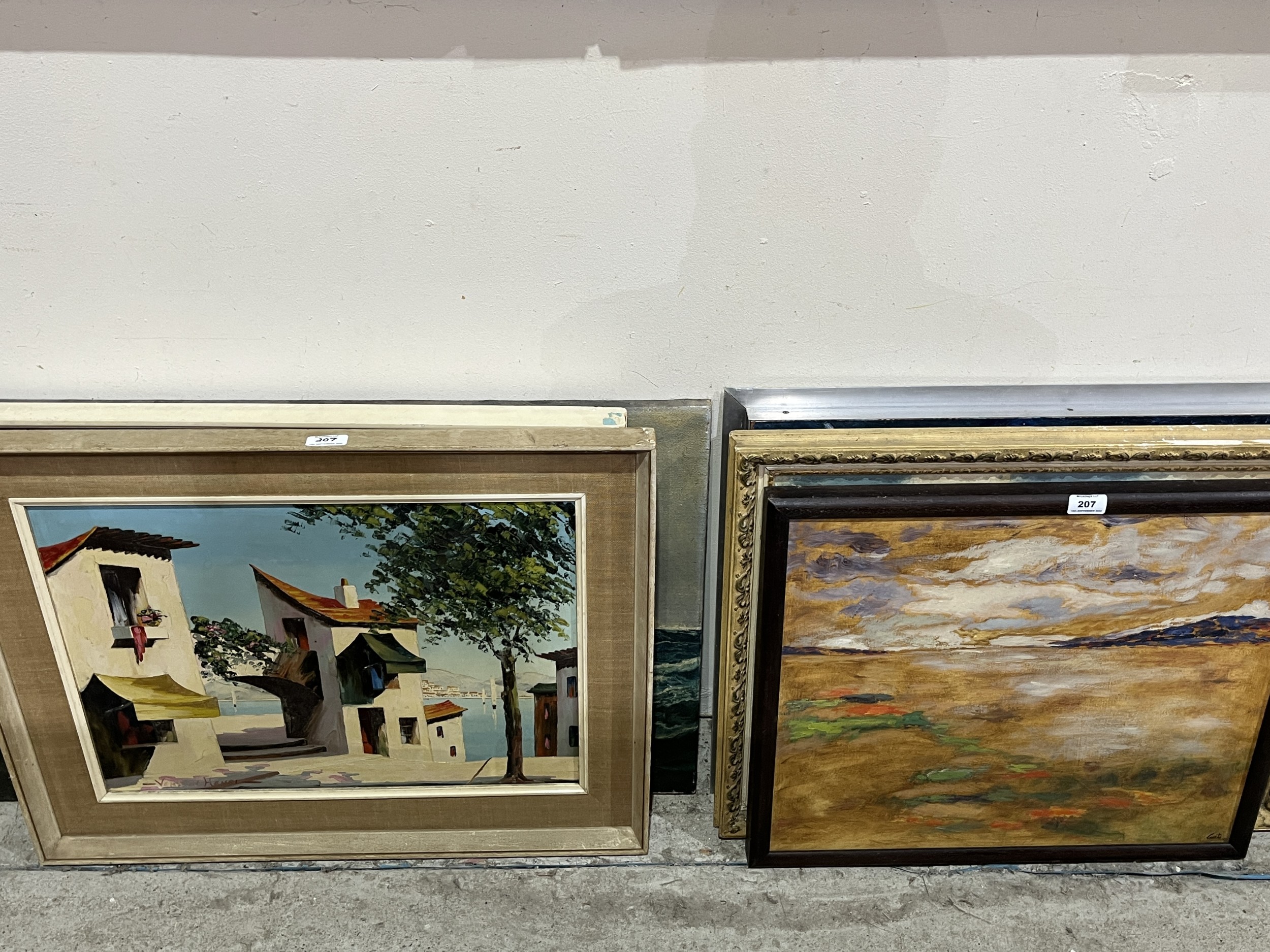 Six framed oil paintings