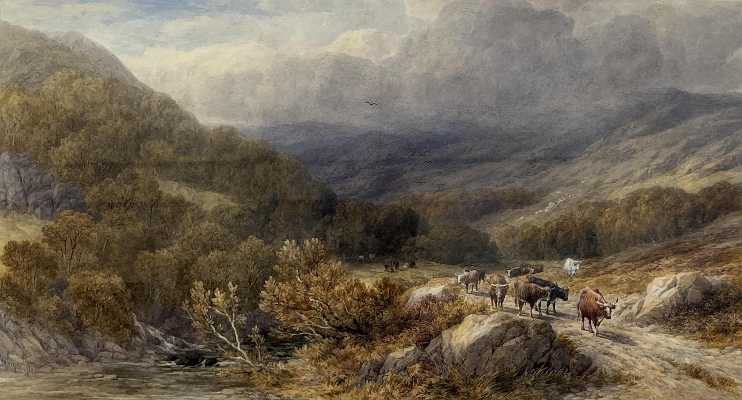 JOHN STEEPLE. RBSA. BRITISH 1823-1887 A mountain landscape with cattle ...