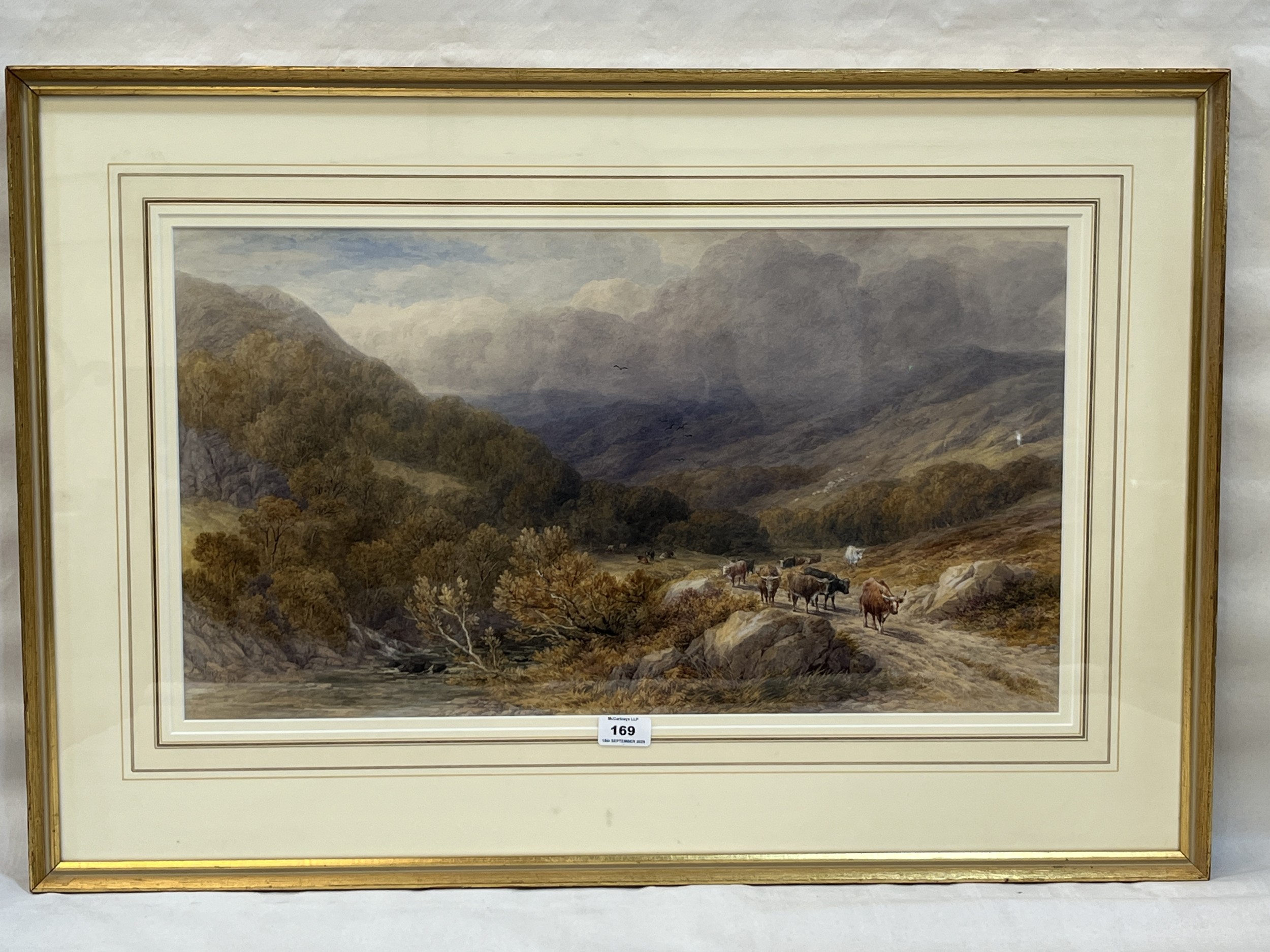 JOHN STEEPLE. RBSA. BRITISH 1823-1887 A mountain landscape with cattle ...