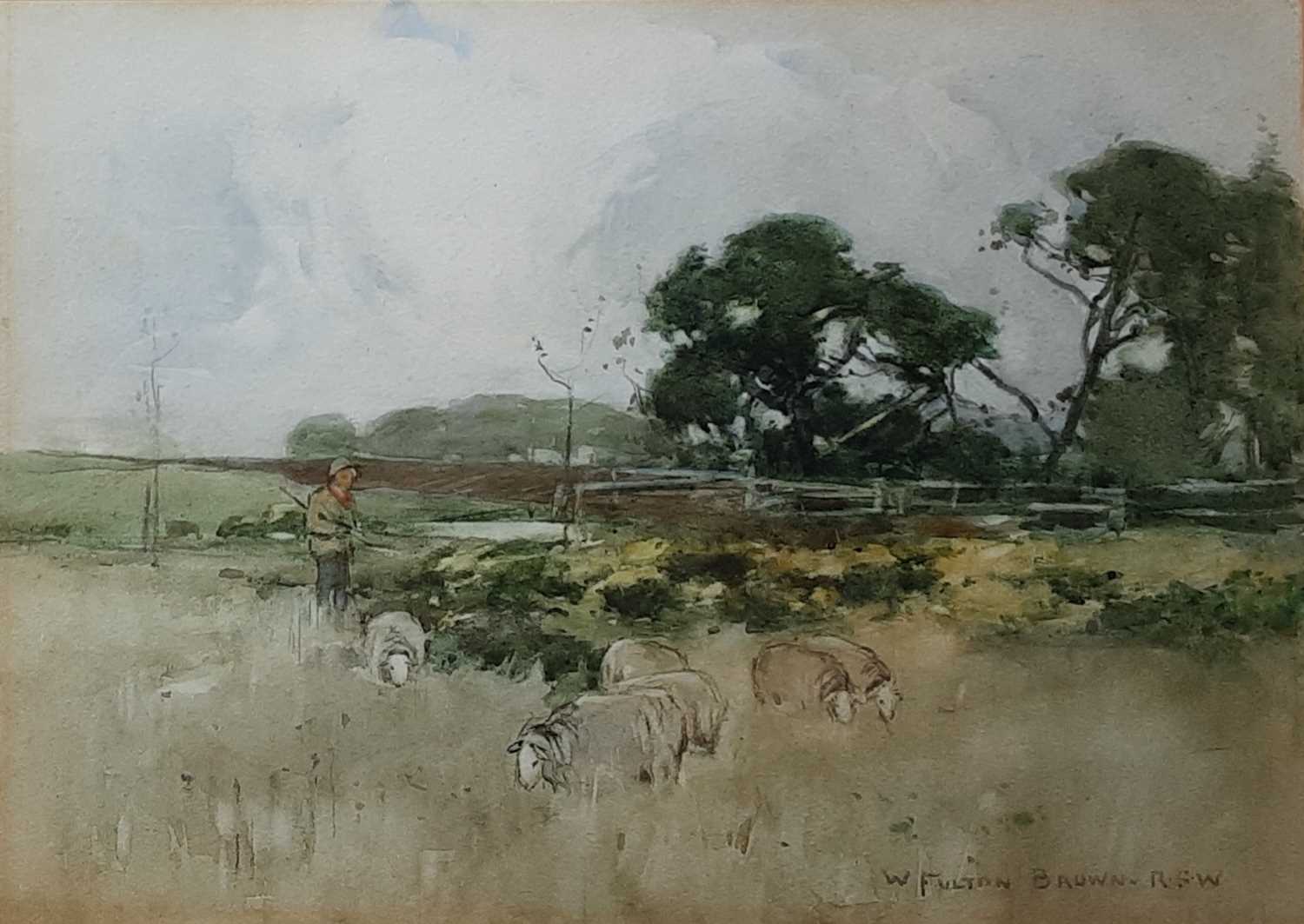 WILLIAM FULTON BROWN RSW (SCOTTISH 1873-1905), TENDING THE FLOCK ...