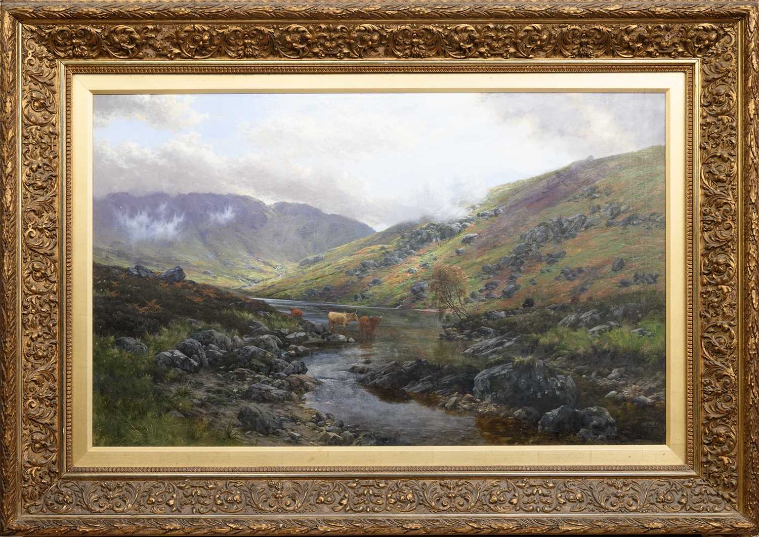 JOHN HOWARD LYON (SCOTTISH 1870 - 1921), HIGHLAND BURN AND CATTLE oil ...