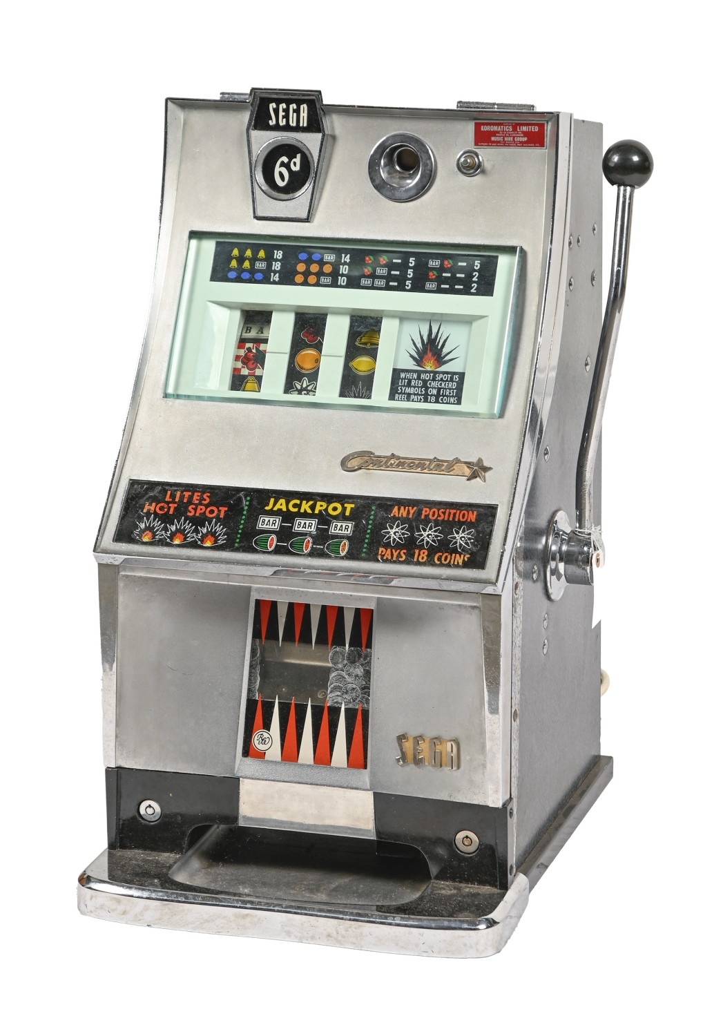Mechanical gaming. A SEGA Continental one-armed bandit slot machine ...