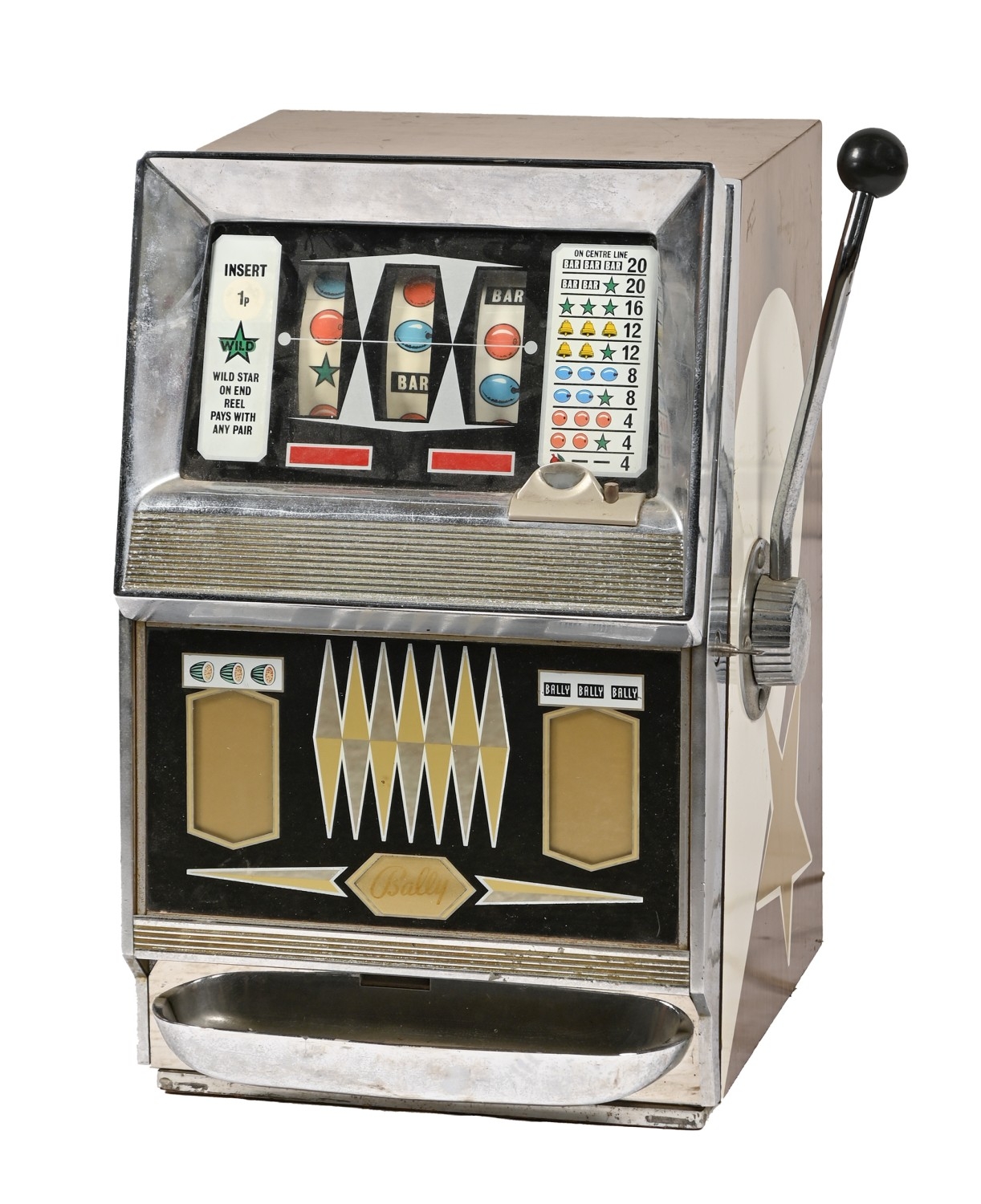 Mechanical gaming. A vintage Bally one-armed bandit slot machine ...
