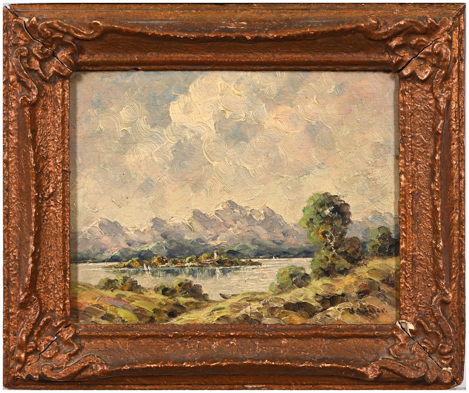 Austrian School, early-mid 20th century - Lake Landscape, indistinctly ...