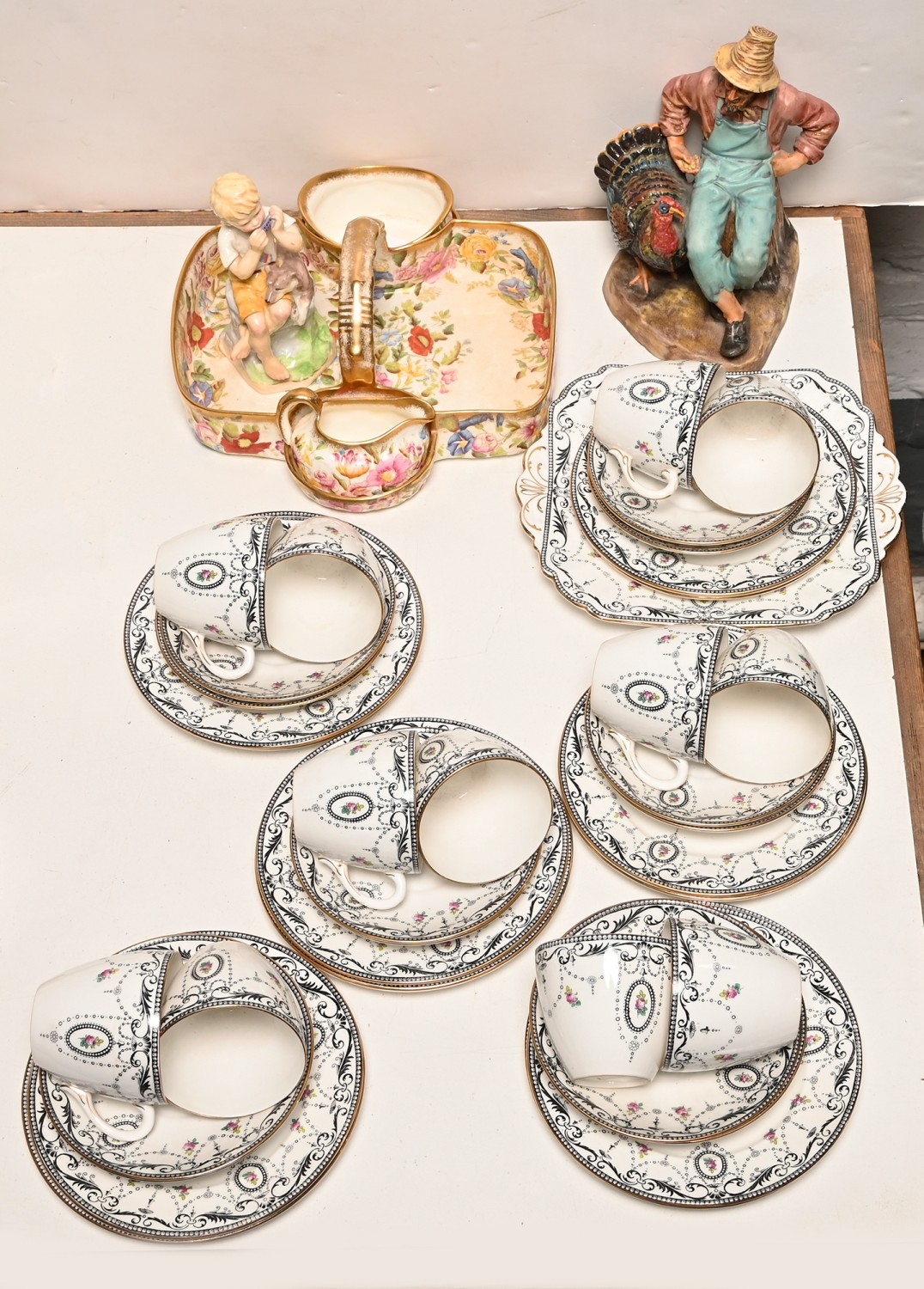 A Shelley Festoon pattern tea service, c1920, printed mark, Royal ...