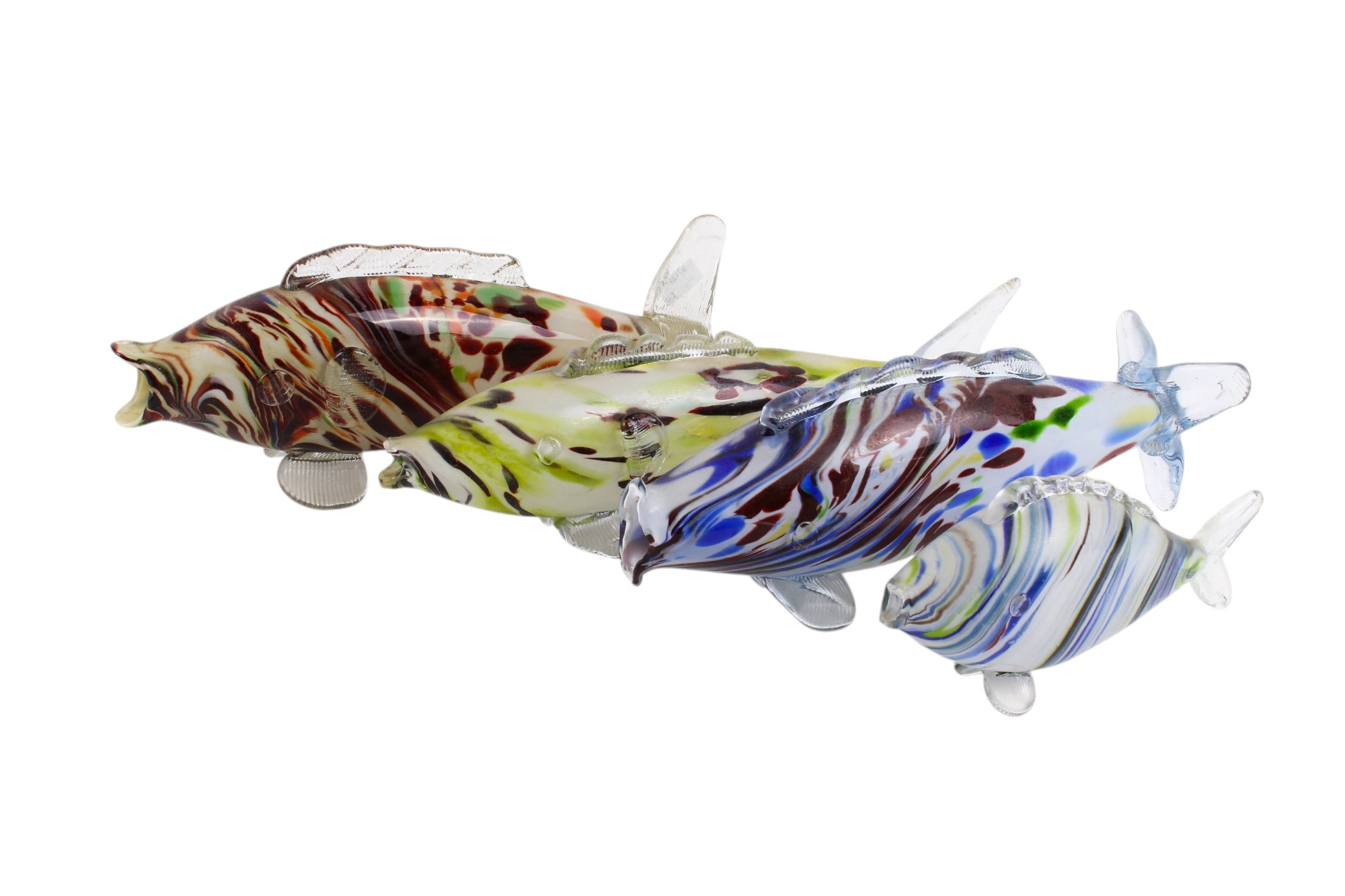 Four mid-century Murano style glass fish. All unmarked, in a variety of ...