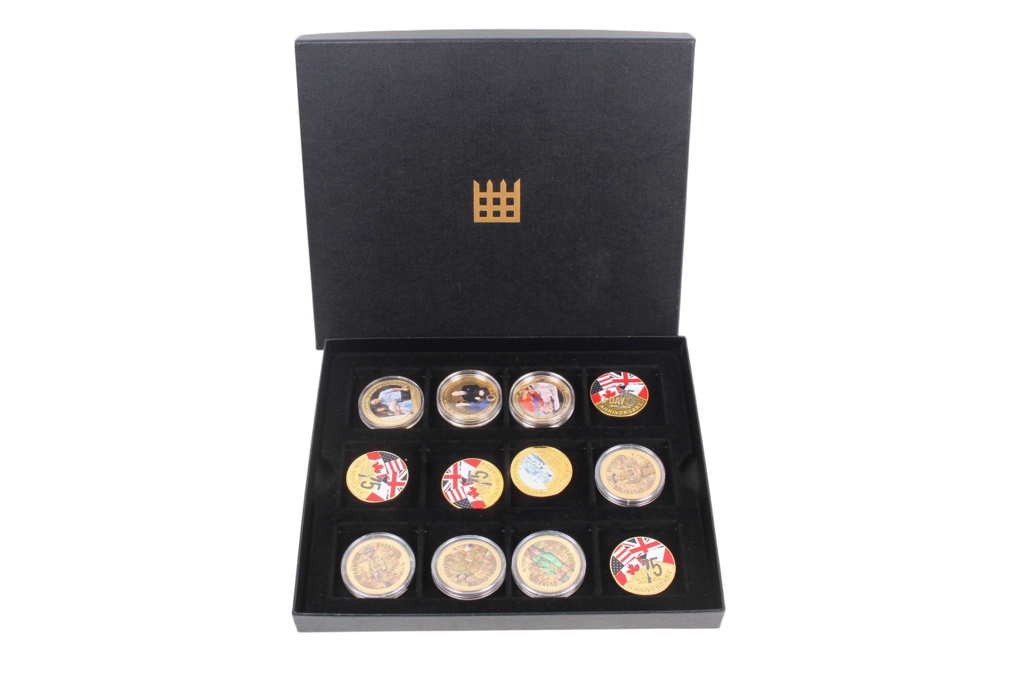 Boxed set of twelve 24K gold plated coins. Comprising of nine assorted ...