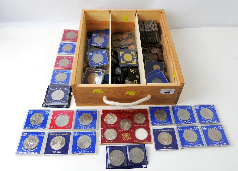Large collection of vintage coins, mostly cased commemorative crowns
