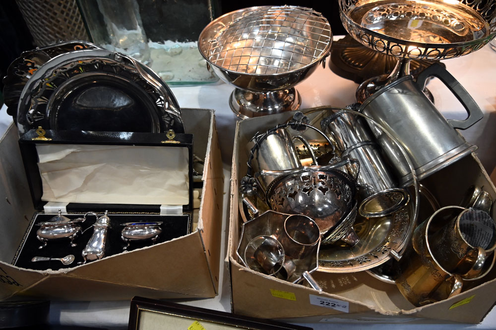 Two boxes of plated ware