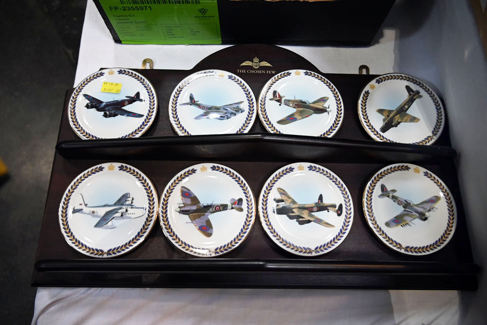 Bradford Exchange RAF collectors' plates, The Chosen Few, with wall rack