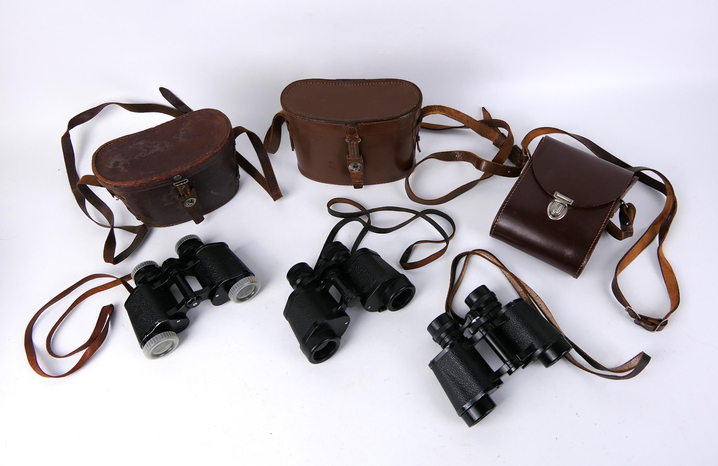 Three pairs of binoculars, Karl Schmidt 8x30, Barr & Stroud Glasgow and ...