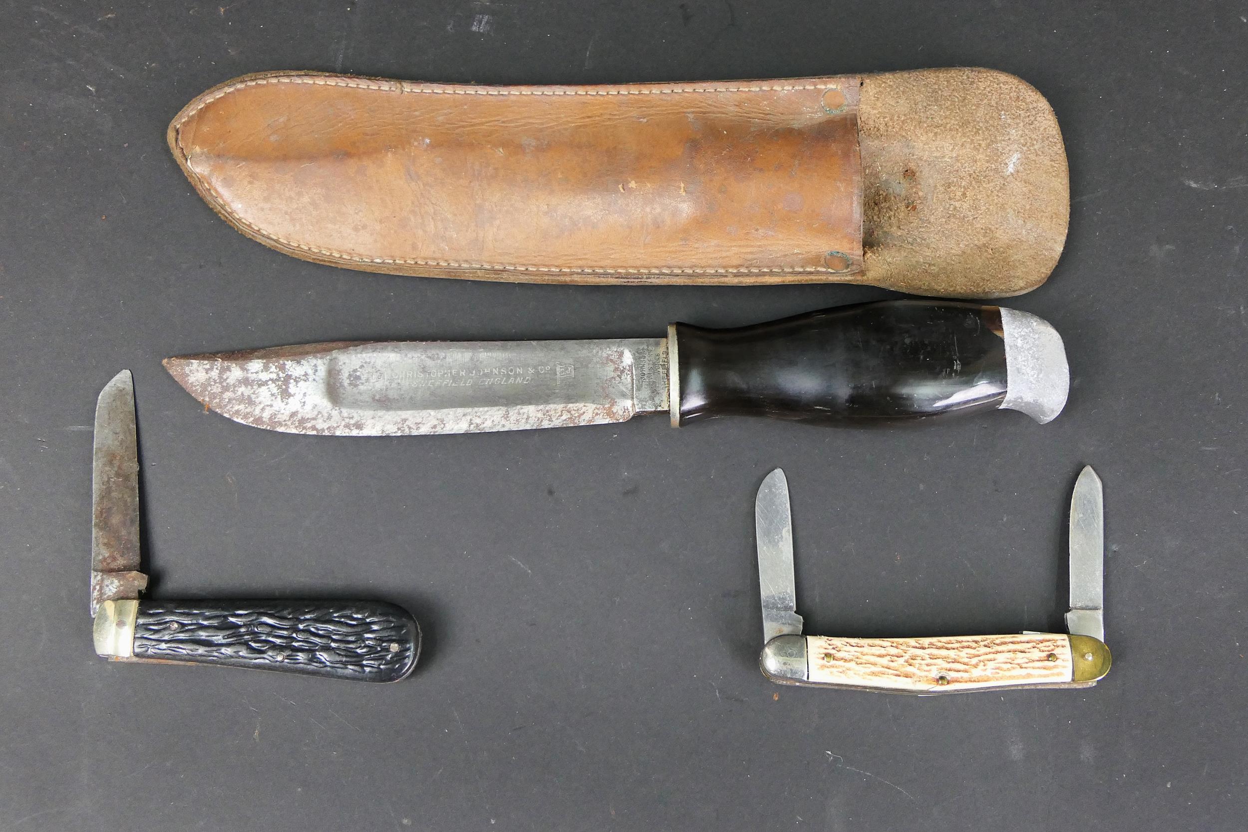 Christopher Johnson & Co Sheffield England fixed blade knife, with 5 3/ ...