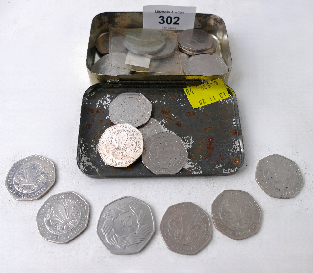 Vintage tin of collectible 50p coins