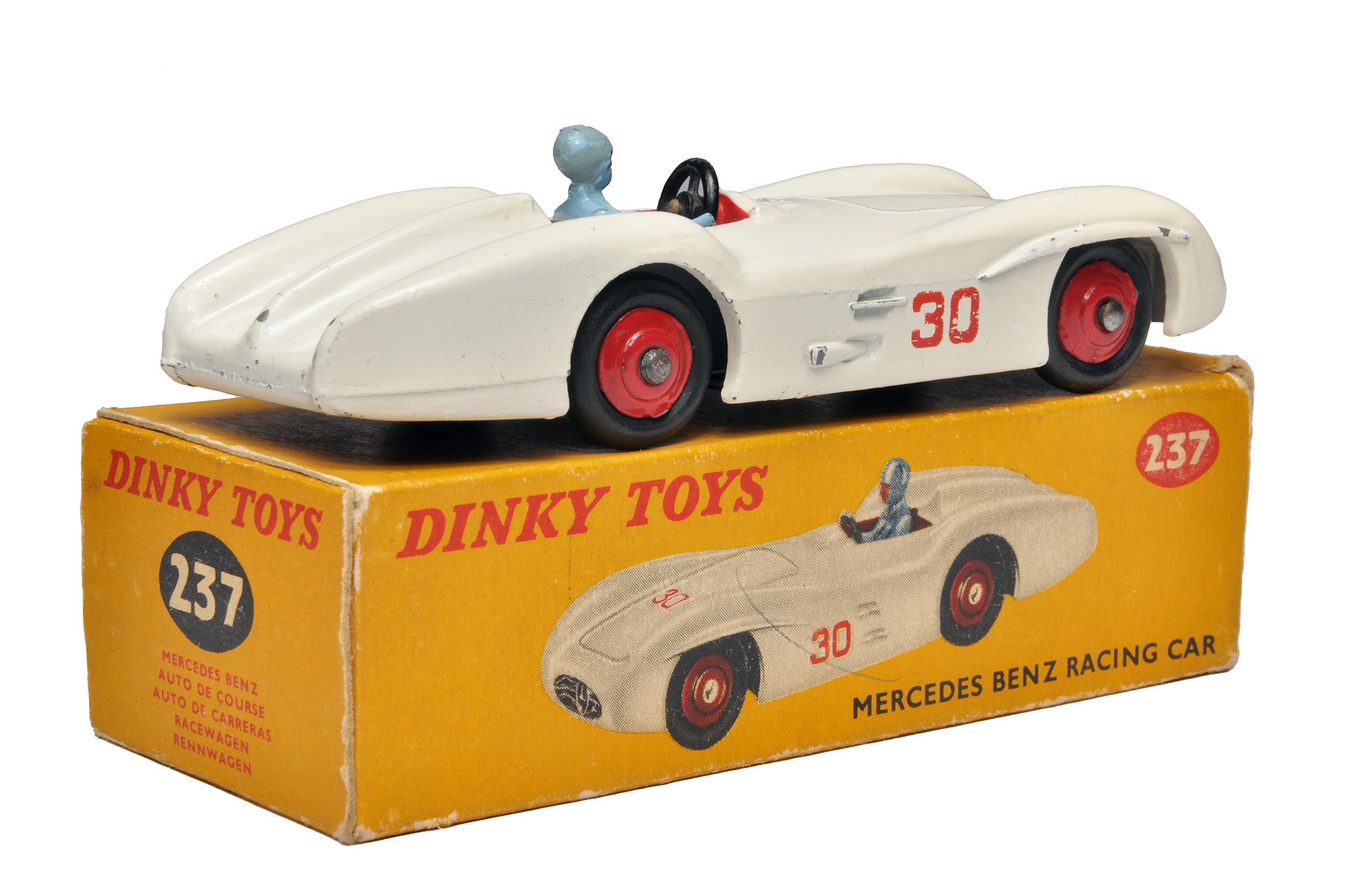 Dinky No. 237 Mercedes Benz Racing Car. White, RN30, with red hubs, as ...