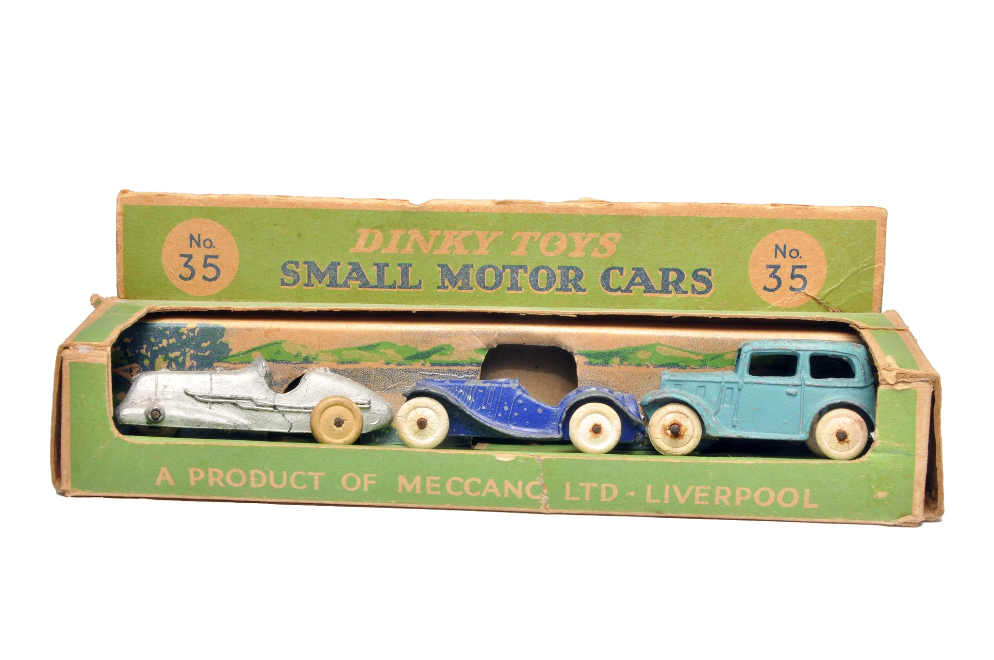 Dinky Pre-War No. 35 Small Motor Cars Set comprising trio of pre-war ...
