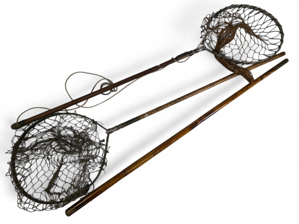 2x Period Folding Landing Nets, one made by Hardy Bros, with a burned ...