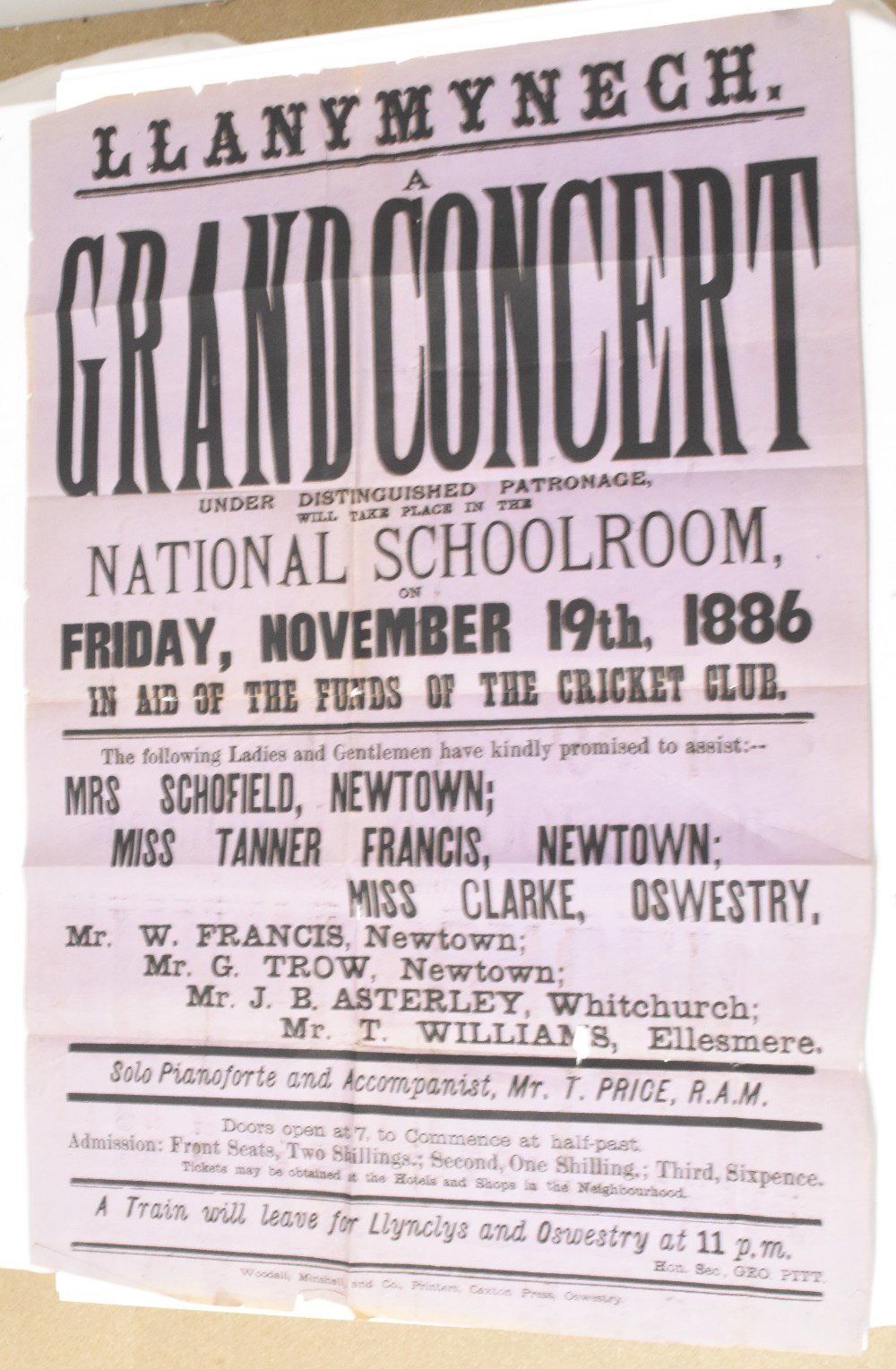 Victorian Grand Concert Poster 19th November 1886 Llanymynech National ...
