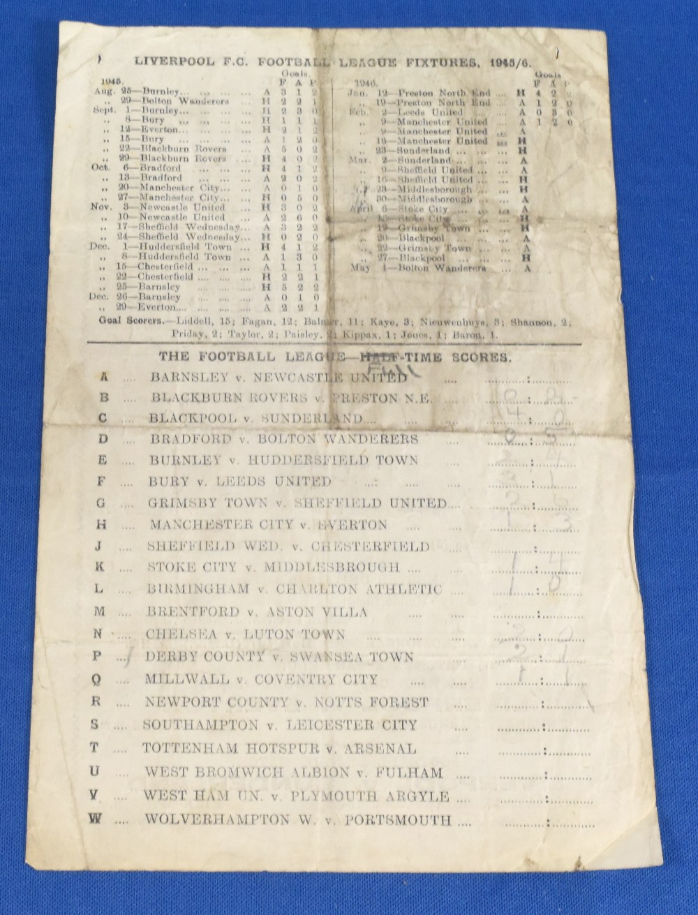 1945/46 Liverpool v Manchester United league programme 16 February 1946 ...