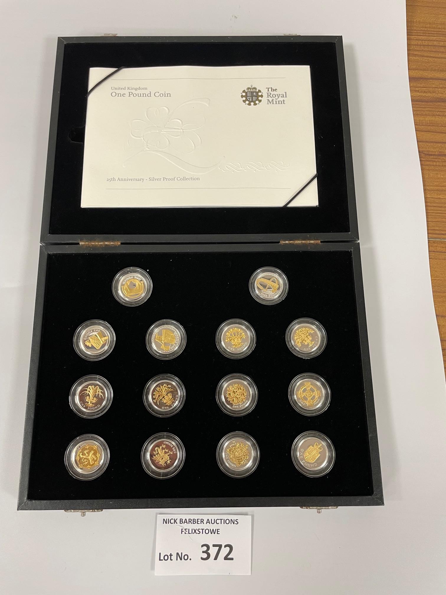 Coins: GB £1 25th Anniversary silver proof collection with case ...