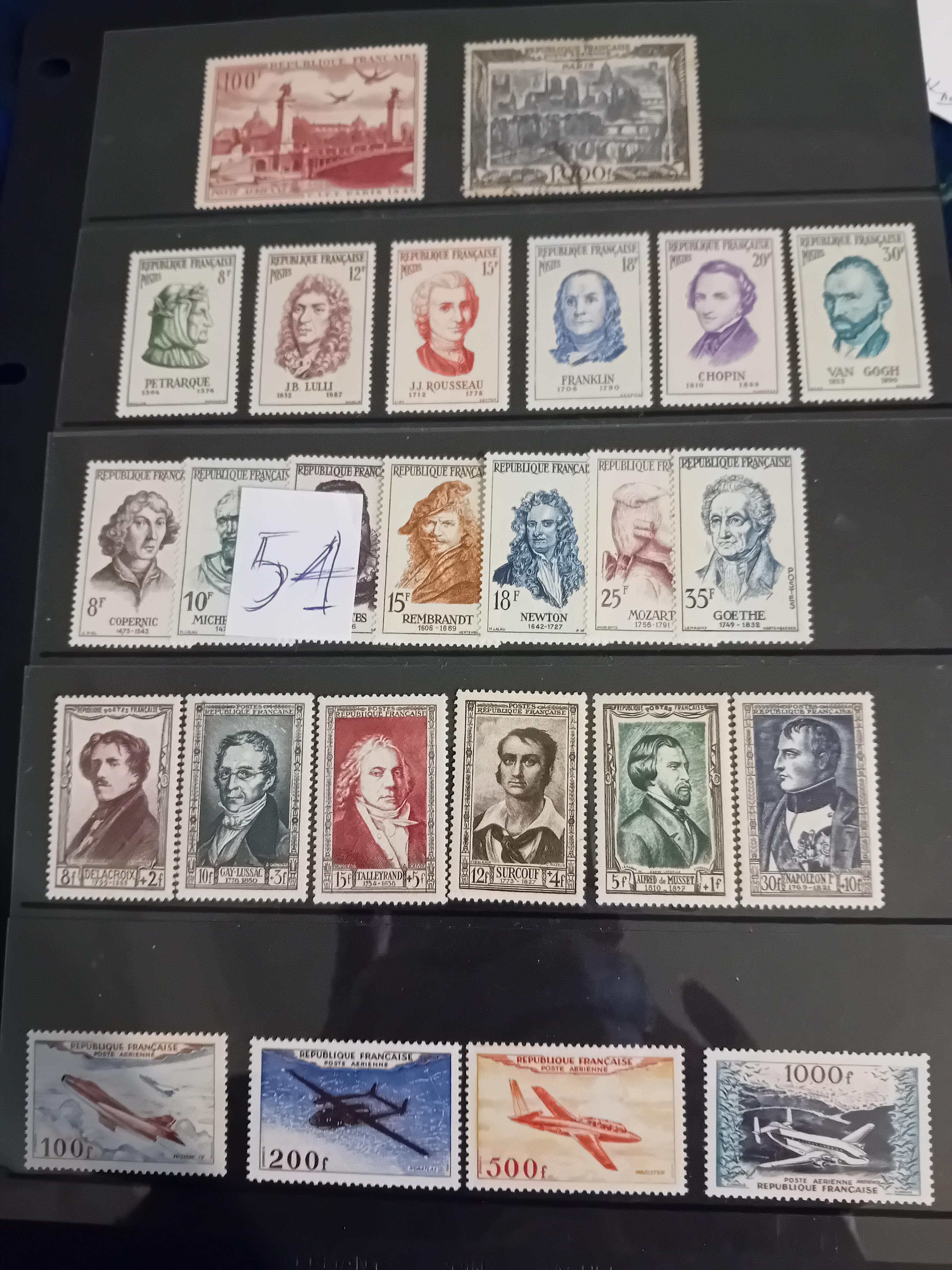 Stamps : France - 1954 Airs UMM plus several sets, incl Famous Men etc ...